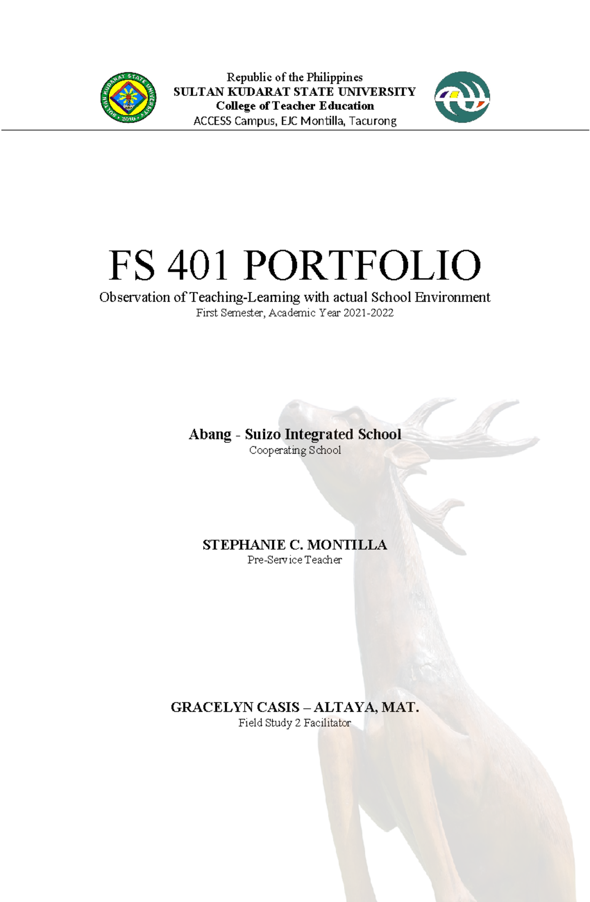 573860801-FS401 - Field Study 1 Portfolio: Teaching-Learning ...