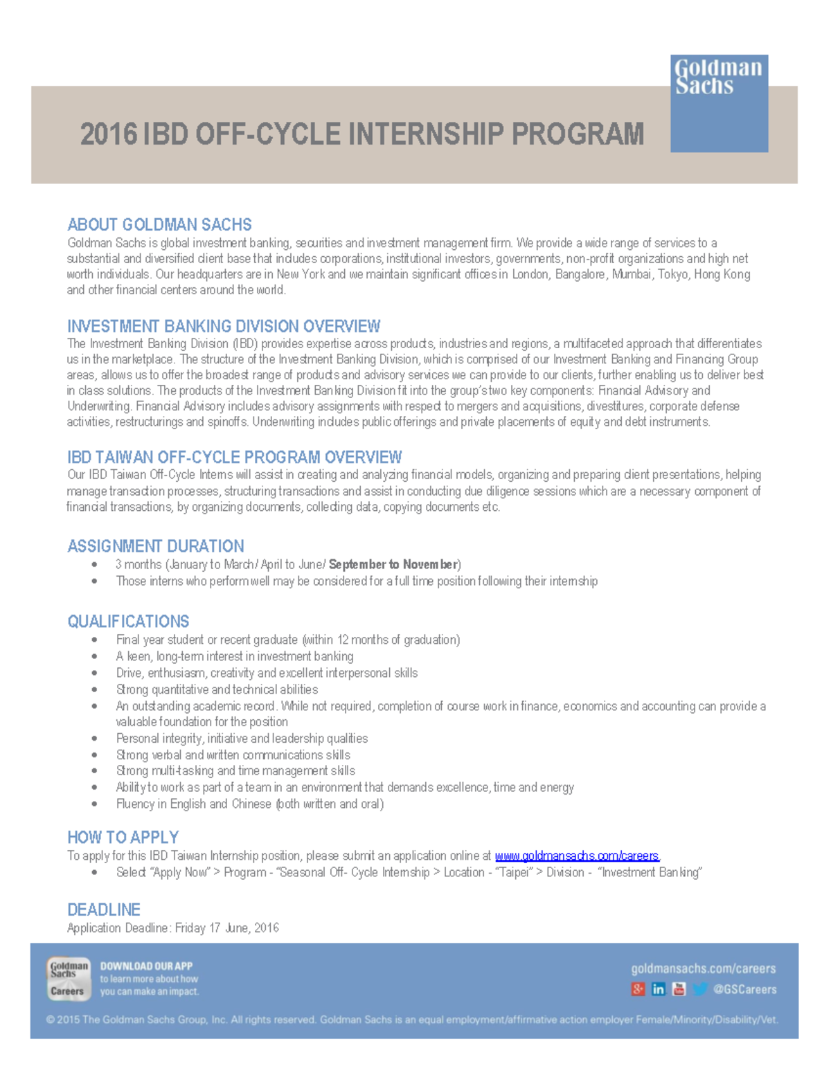 2016 IBD Off-Cycle Internship Program Overview - Taipei - Studocu