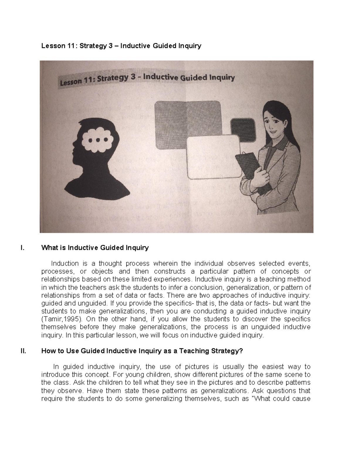 Unit 3 Lesson 11: Inductive Guided Inquiry Teaching Strategy - Studocu