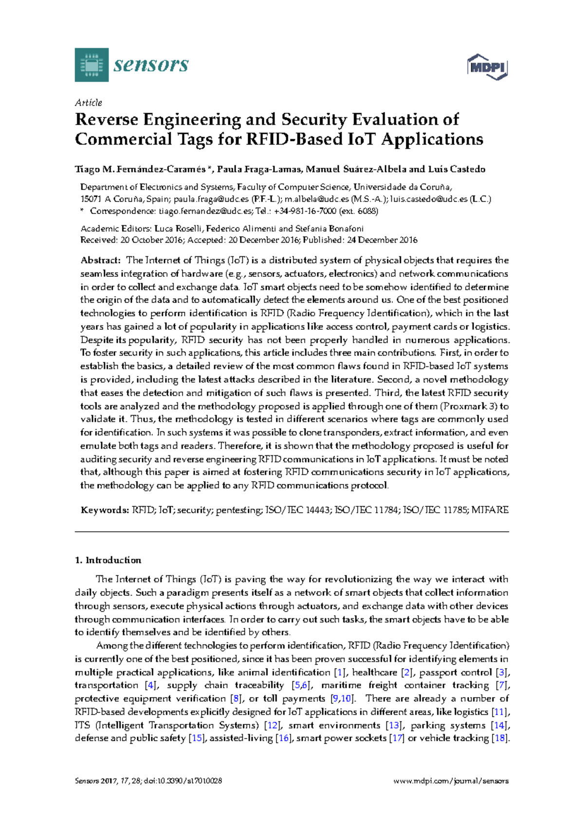 Reverse Engineering & Security of RFID Tags in IoT Applications - Studocu
