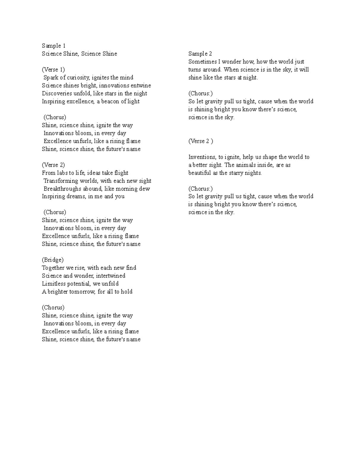 Science shine - okey - Sample 1 Science Shine, Science Shine (Verse 1 ...