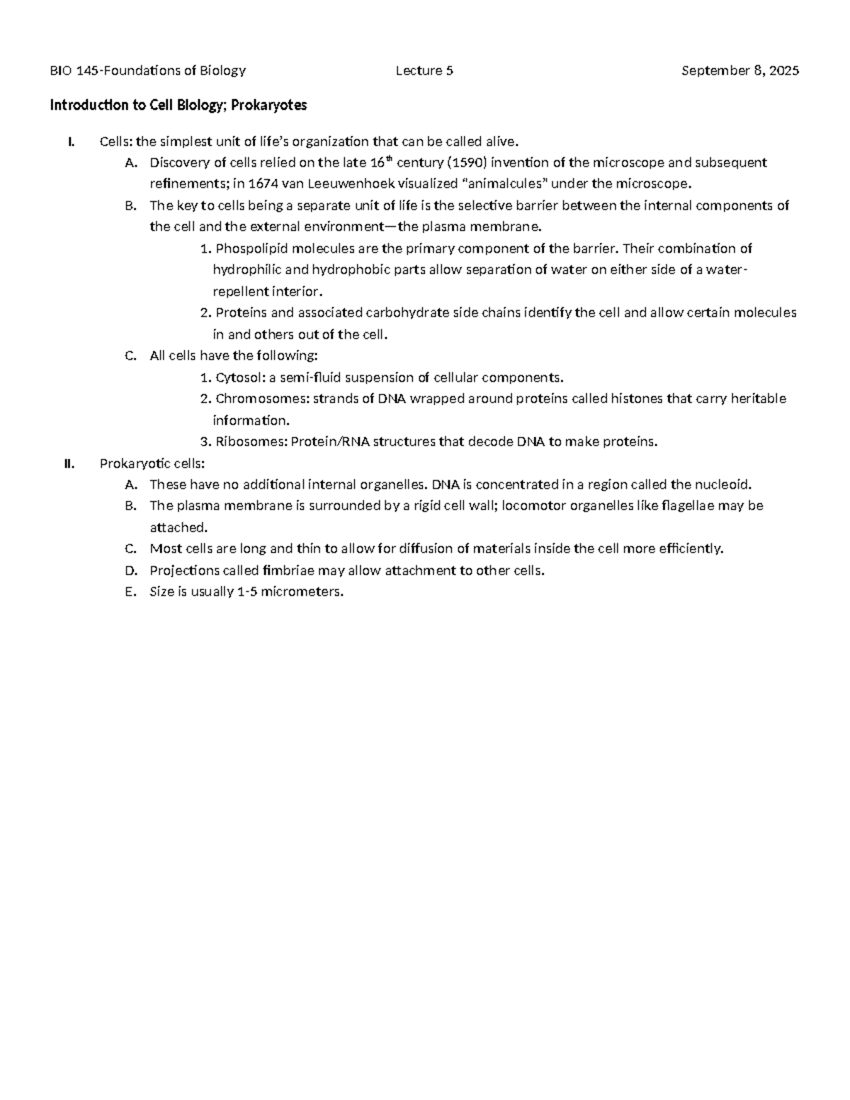 BIO 145 Lecture 05: Introduction to Prokaryotic Cells - Studocu