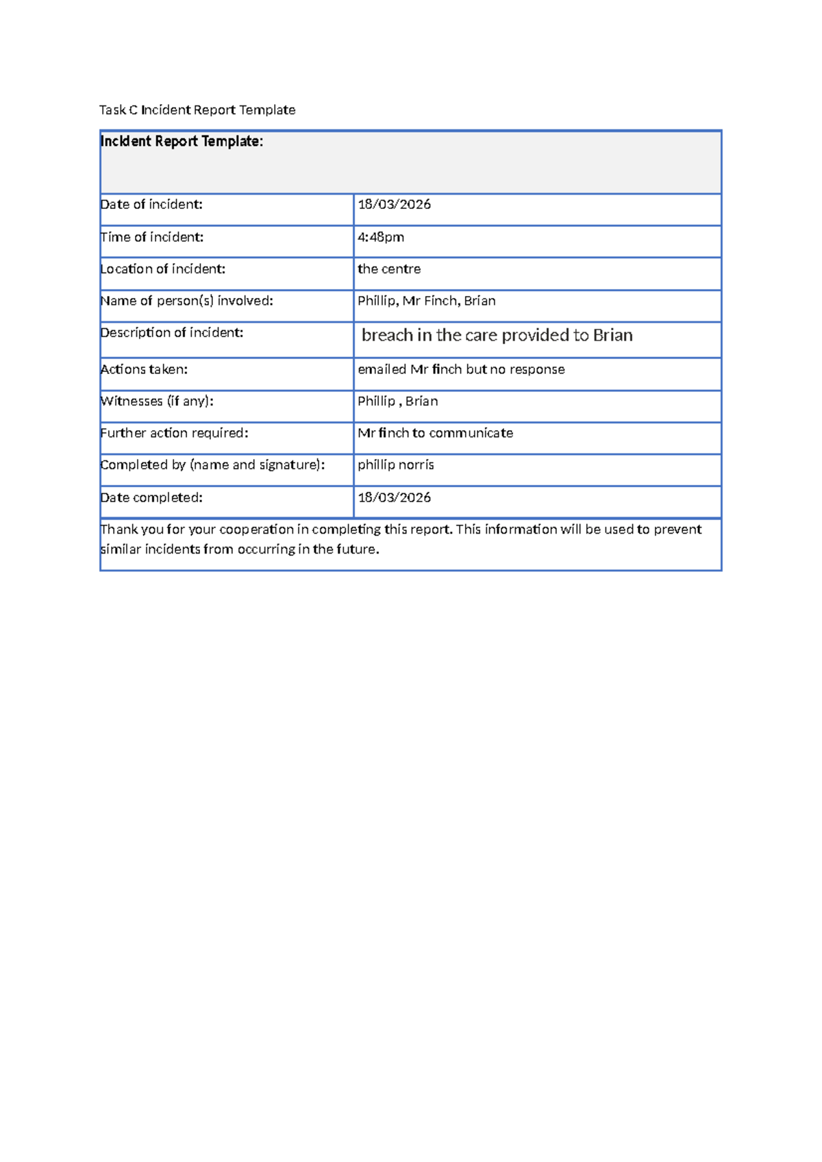 Task C Incident Report Template - Task C Incident Report Template ...