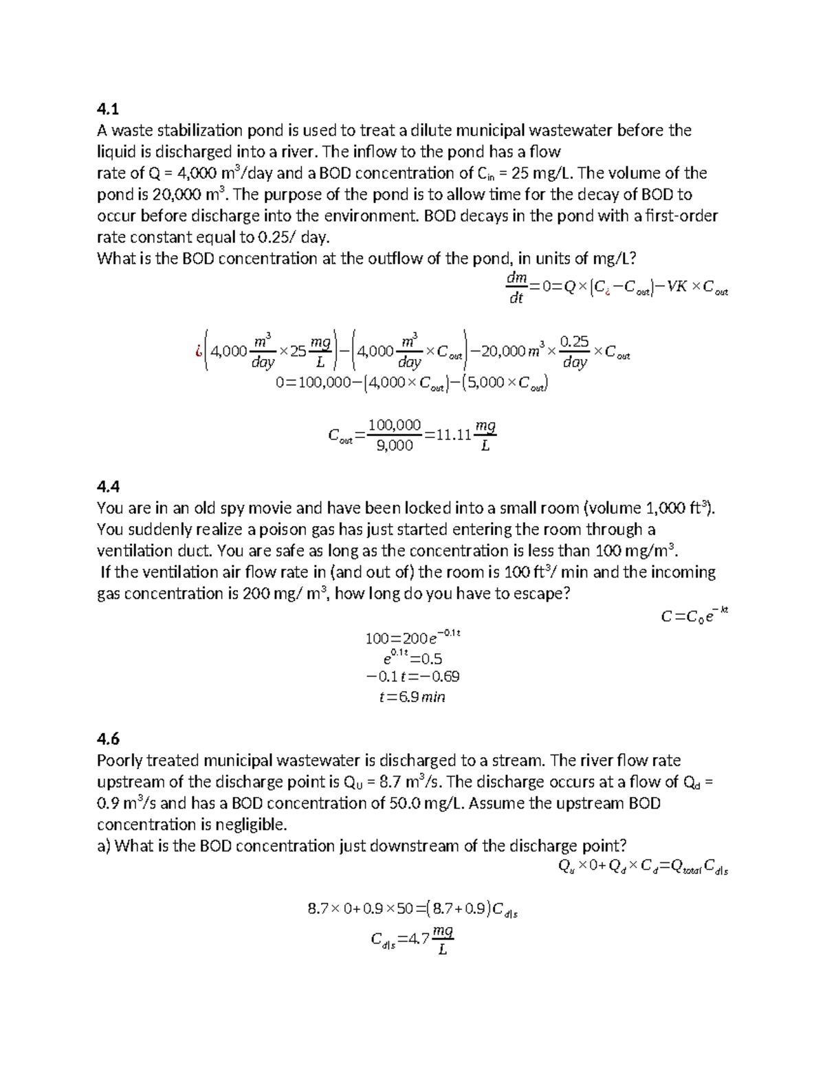 HW3 - BOD Analysis and Wastewater Treatment Calculations - Studocu