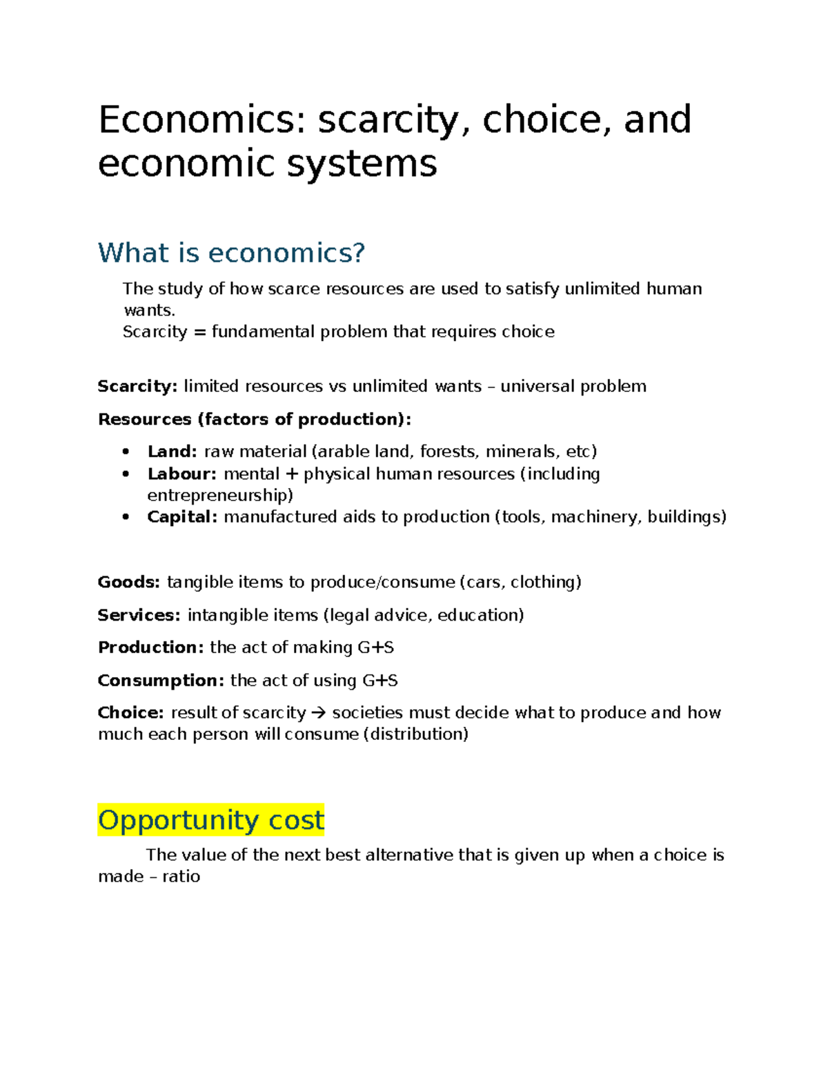 ECON201 - Chapter 1: Understanding Scarcity, Choice, and Economic ...