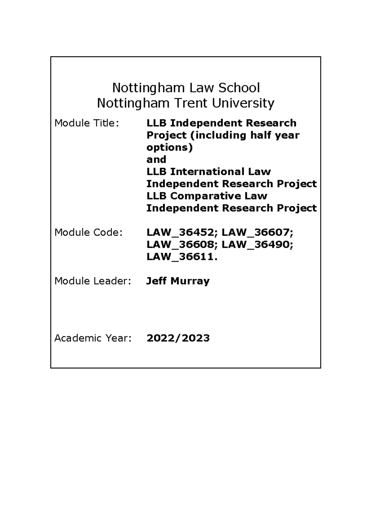 LLB Independent Research Module Handbook (LAW_36452, LAW_36607) - Studocu