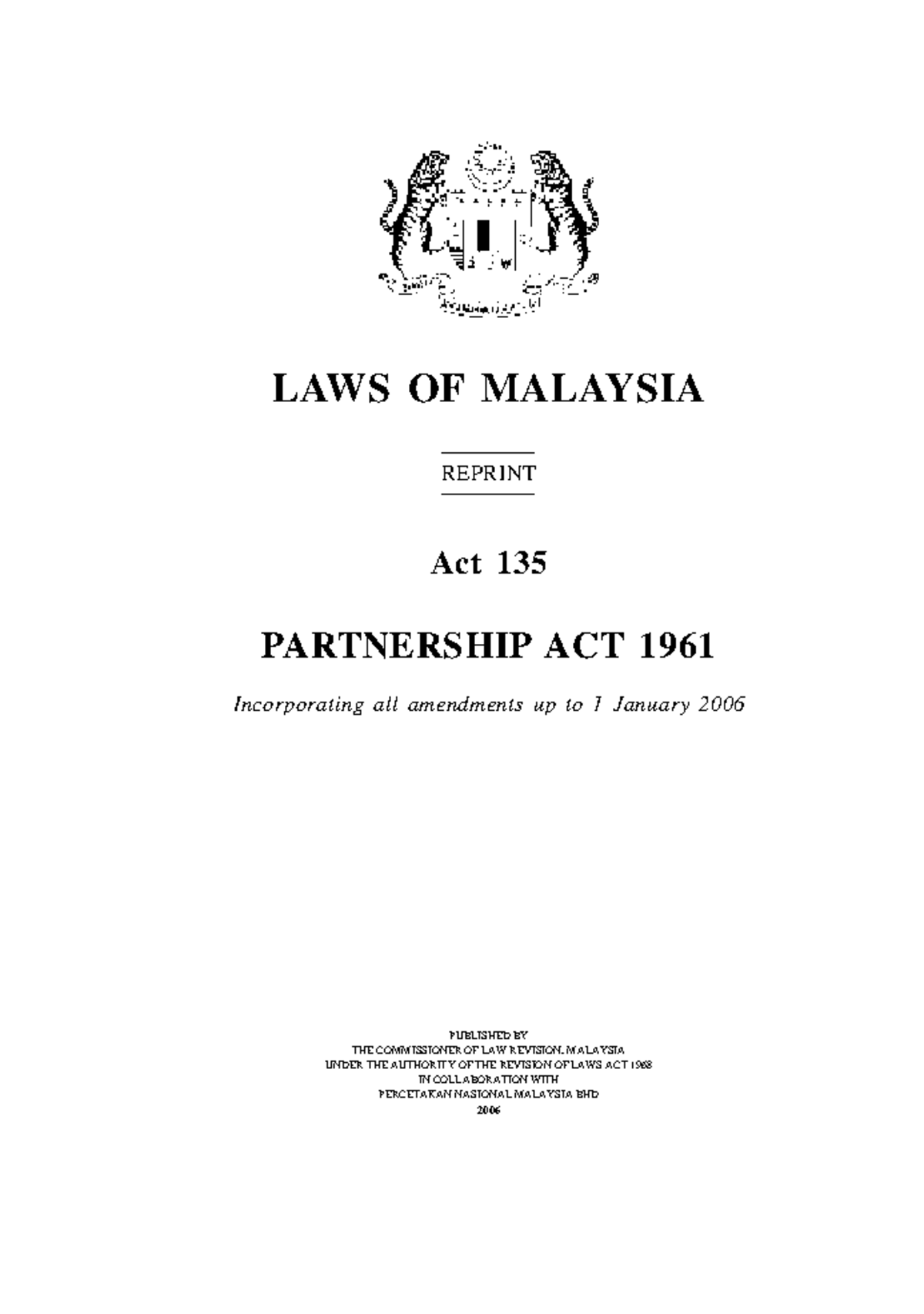 Act 135 - Partnership Act 1961: Comprehensive Overview and Amendments ...