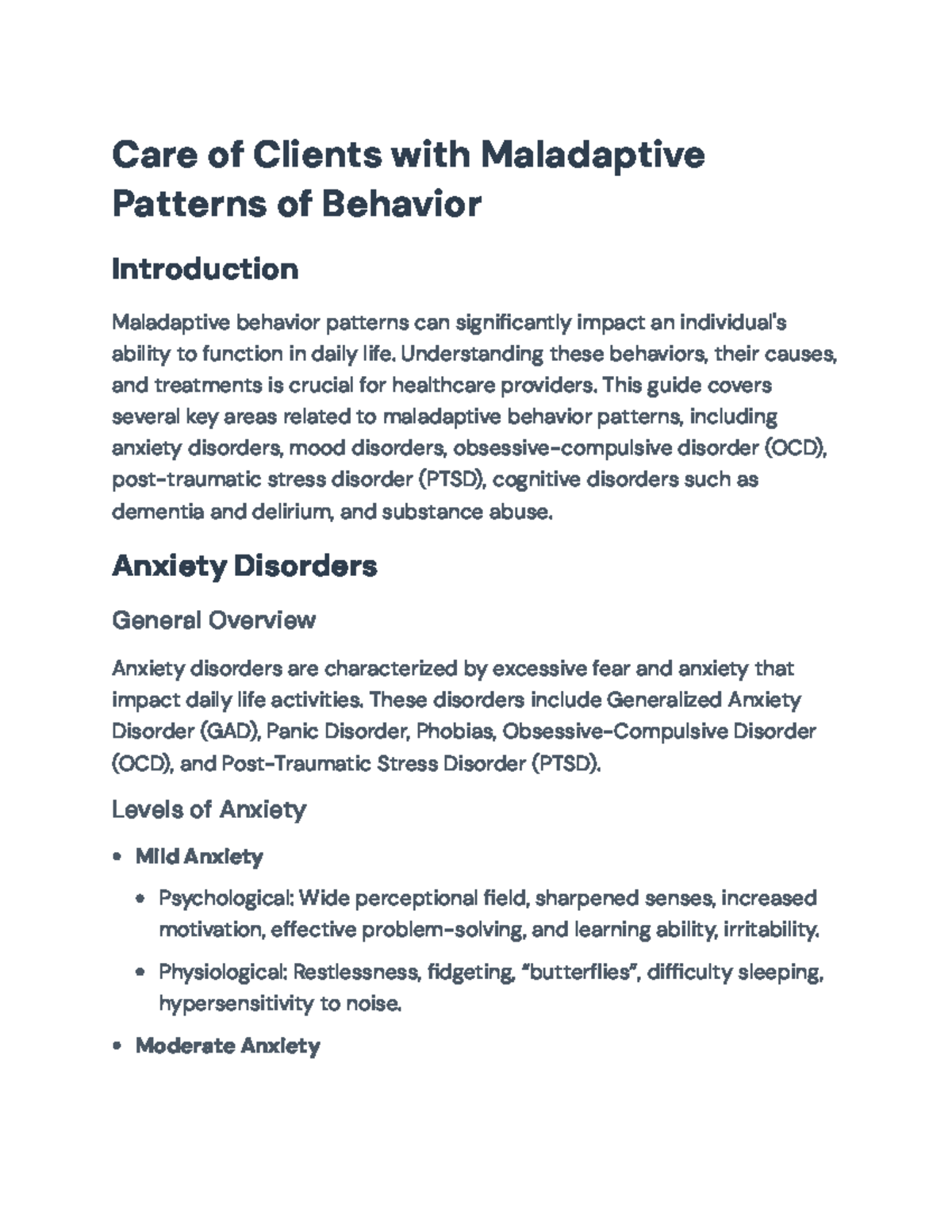 Comprehensive Guide on Care for Clients with Maladaptive Behaviors - Care of Clients with - Studocu