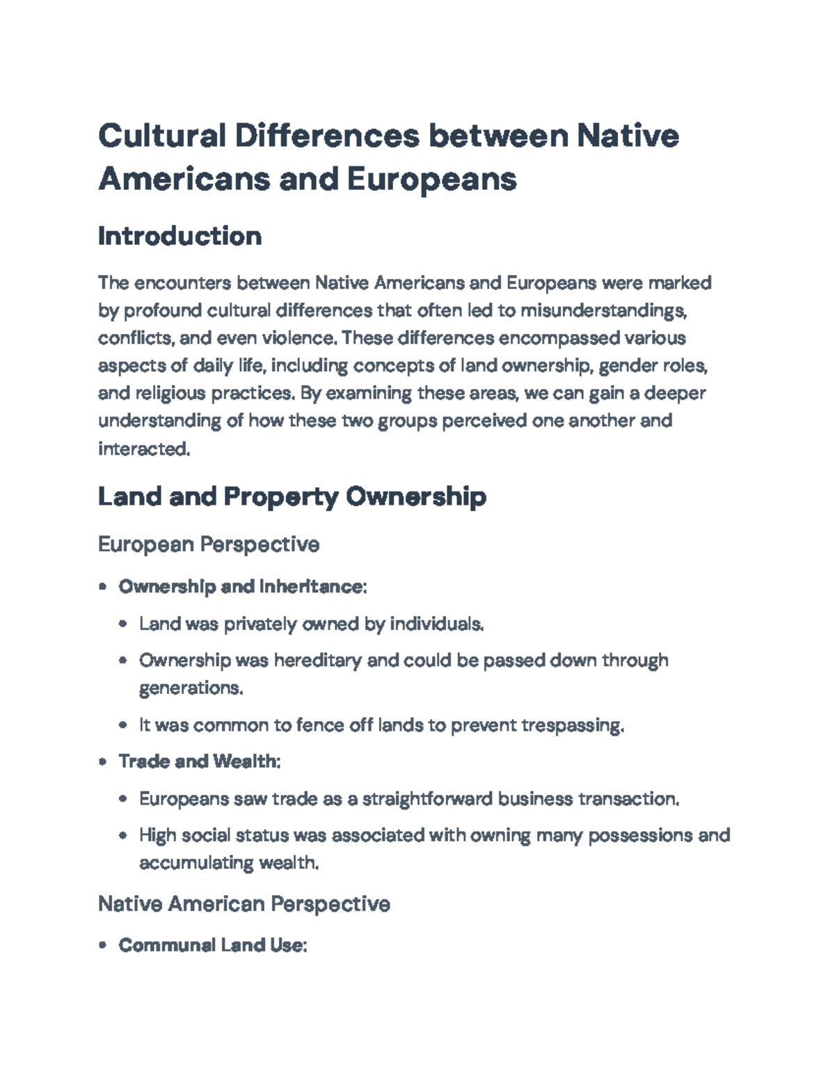 Cultural Differences in Early Encounters: Native Americans vs ...