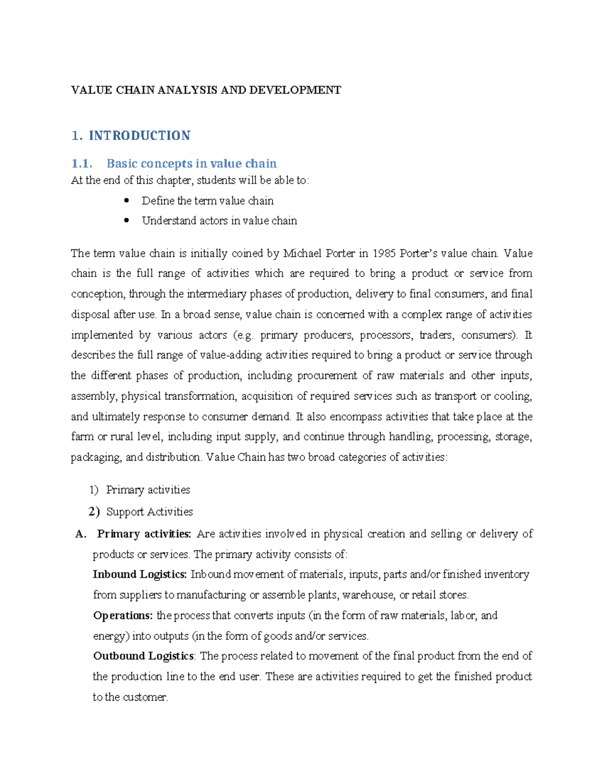 VCA- Module Final- Value Chain Analysis and Governance Overview - Studocu