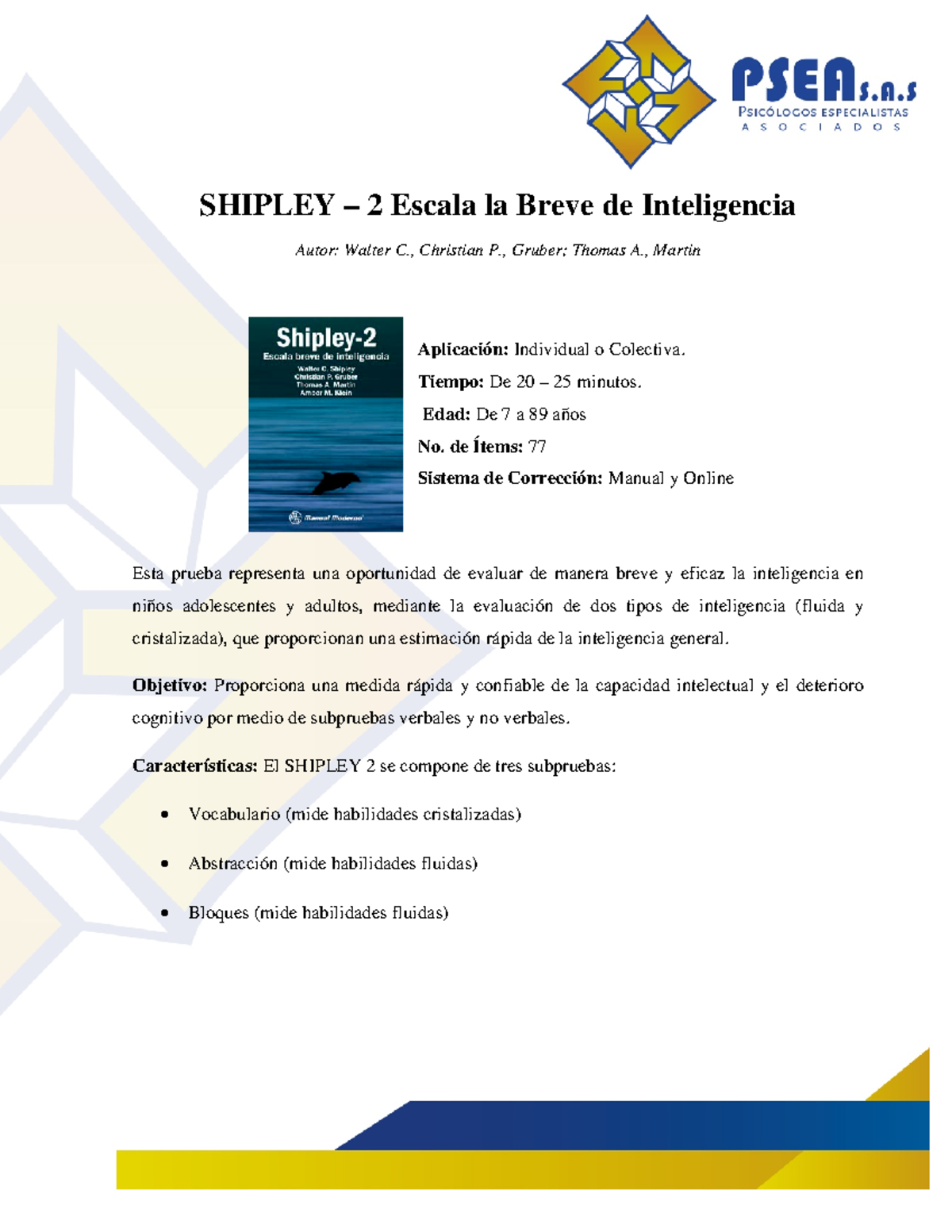 SHIPLEY - 2 Escala Breve de Inteligencia: Resumen y Características ...