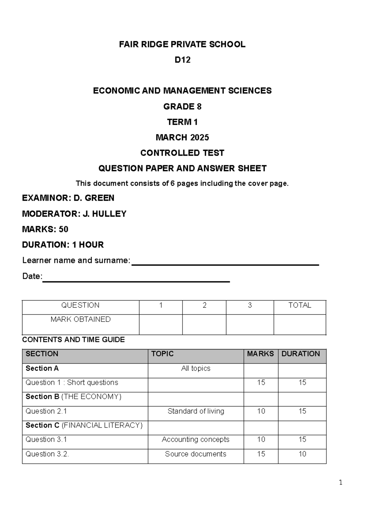 GR8 EMS Term 1 Controlled Test QP & Answer Sheet 2025 - Studocu