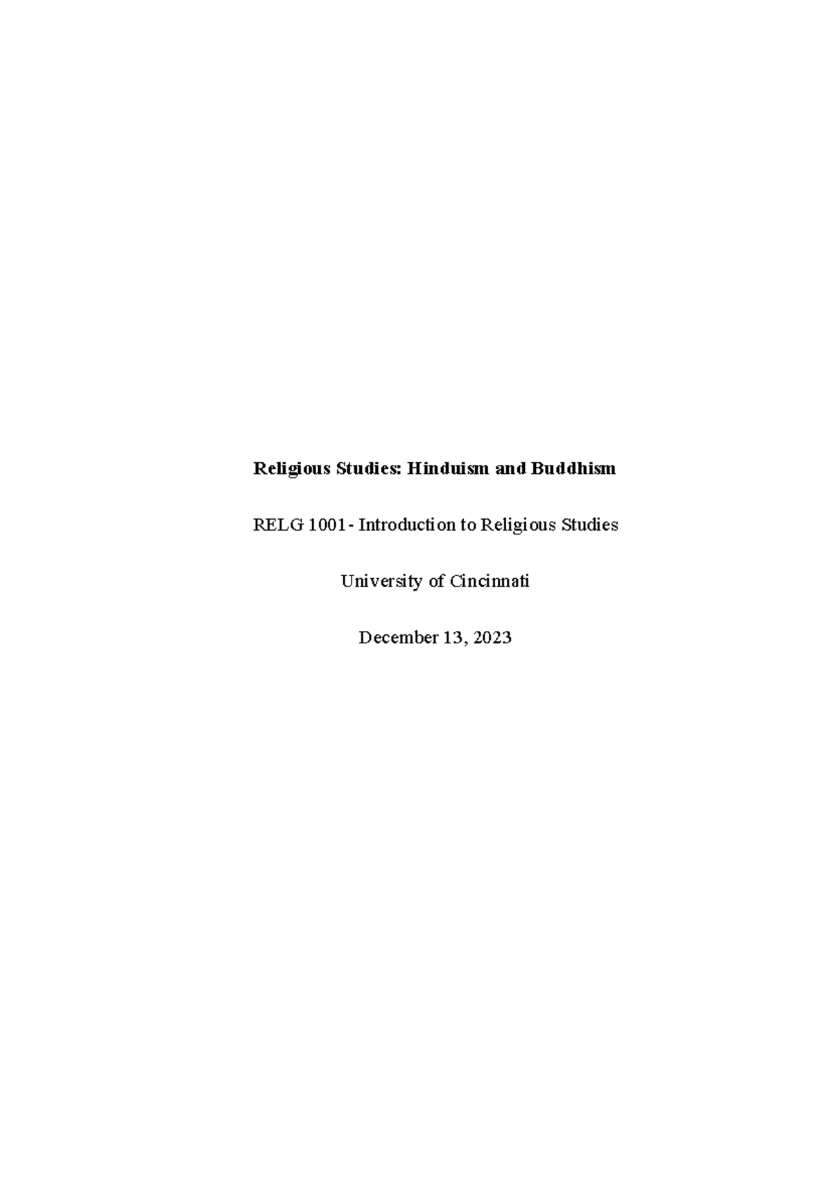 RELG 101: Comparative Study of Hinduism and Buddhism - Studocu