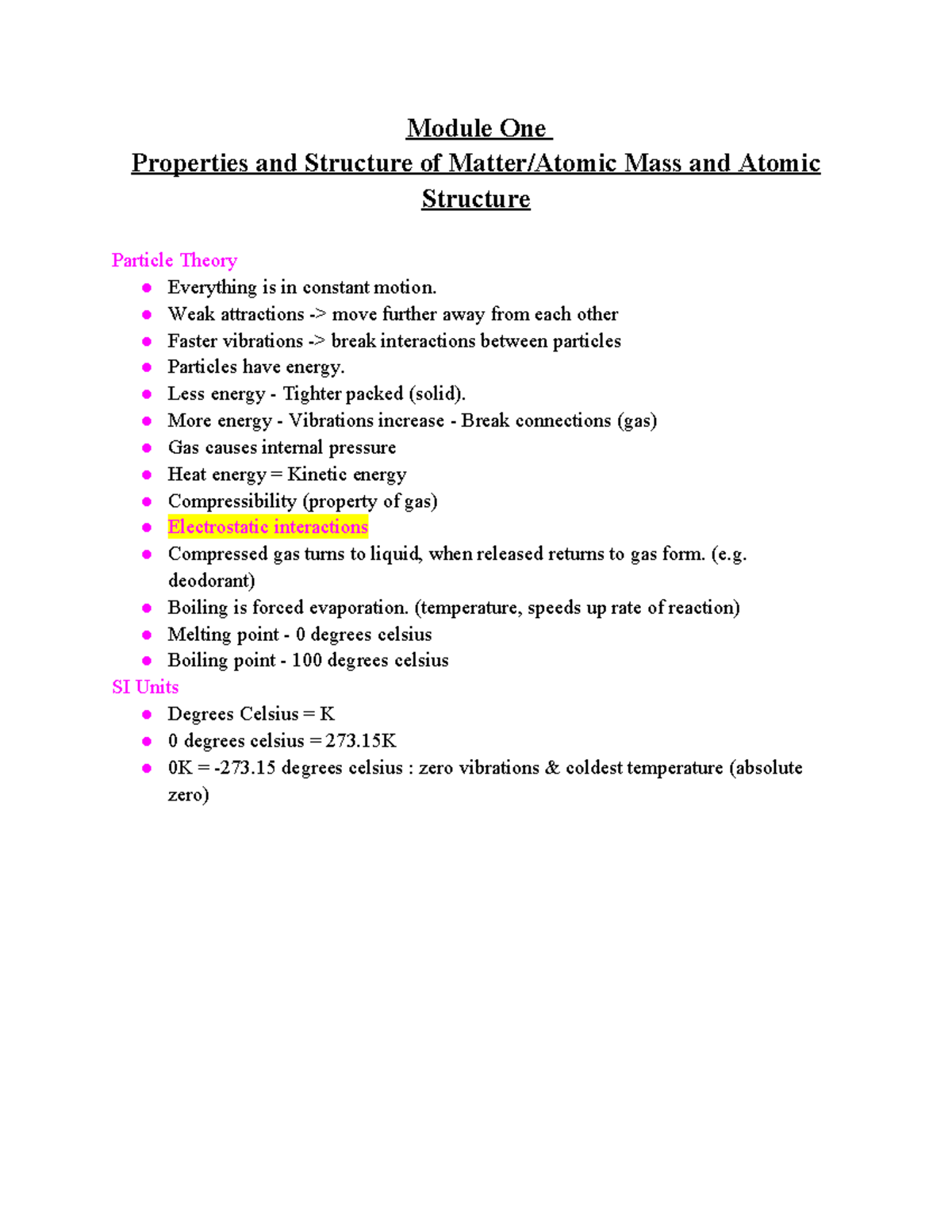 Chemistry Notes - Properties, Structure & Trends in Matter (Mod 1 ...