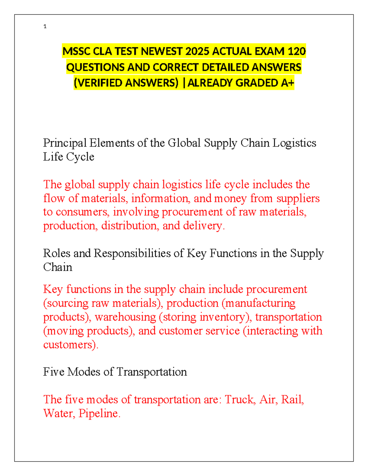 MSSC CLA TEST 2025: Actual Exam with 120 Questions & Answers - Studocu