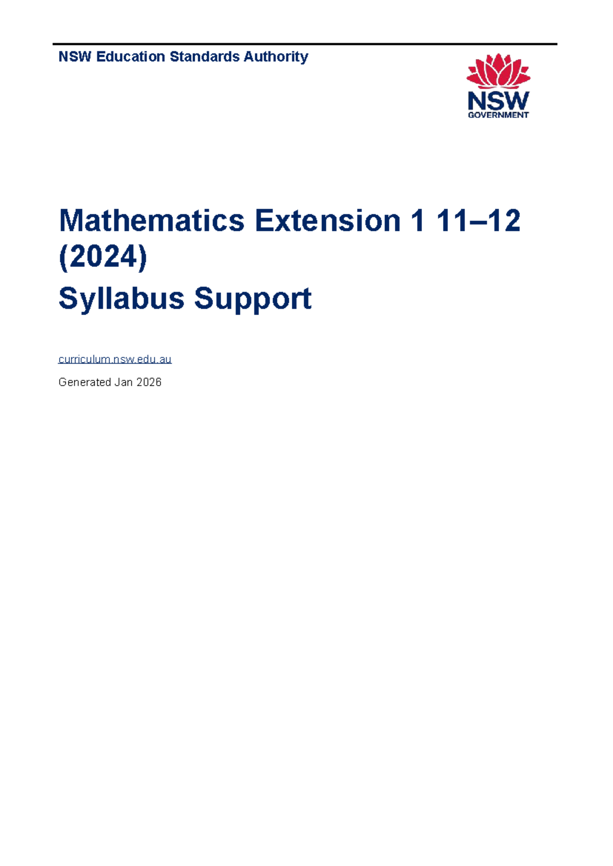 NESA Mathematics Extension 1 (2024) Syllabus Support Document - Studocu