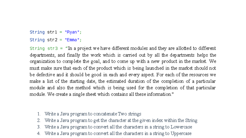 Java String Tasks - Notes for Project Management and Development - Studocu