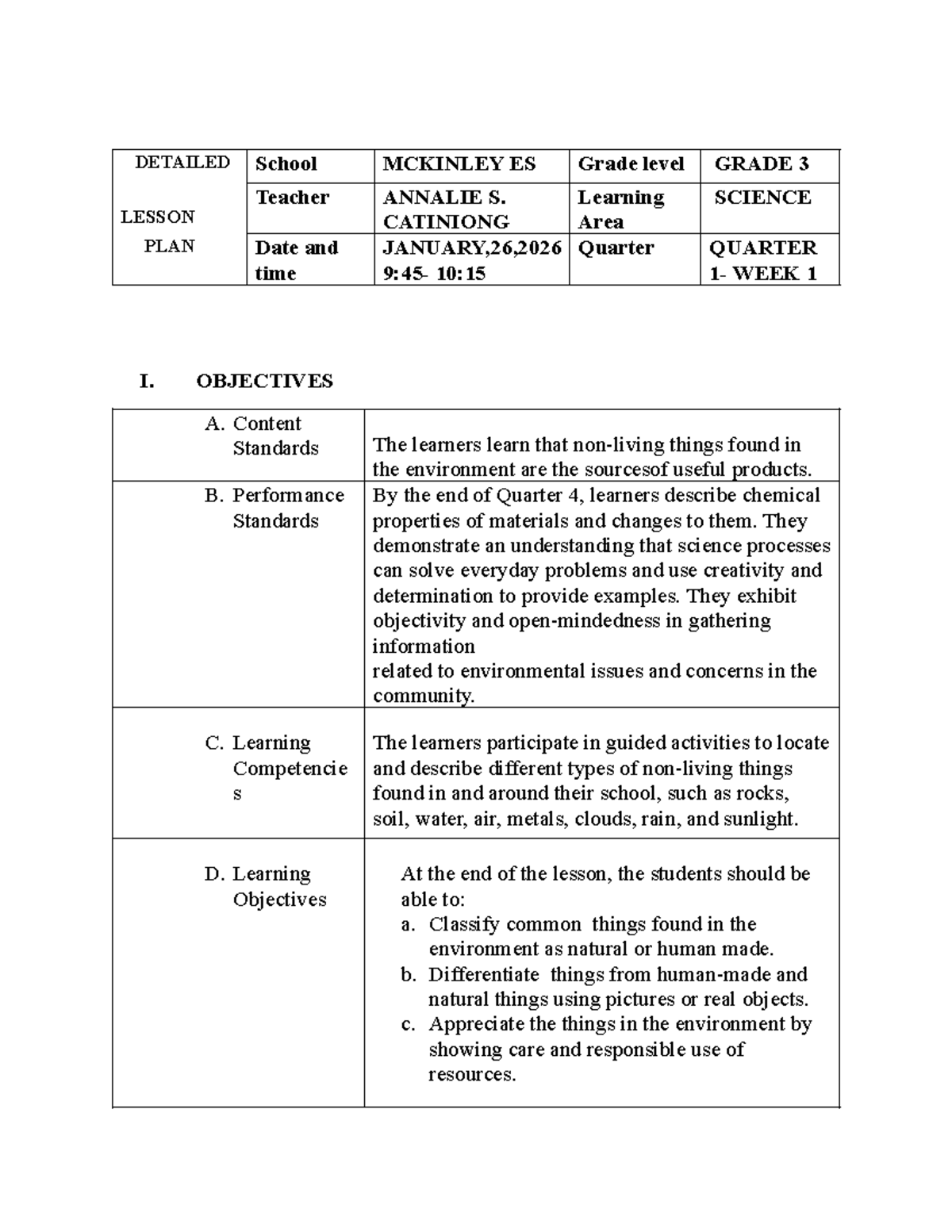 Science 3 DLP Q4 Week 1: Natural vs. Human-Made Things - Studocu