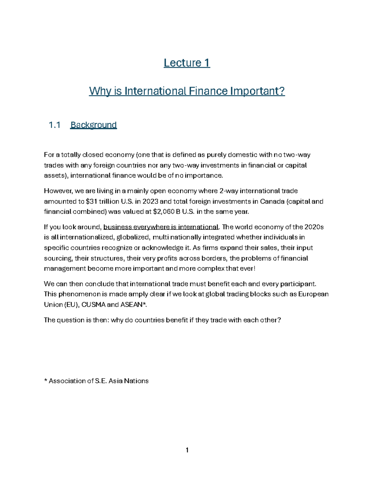 FINA 470 2026 Lecture 1: The Significance of International Finance ...