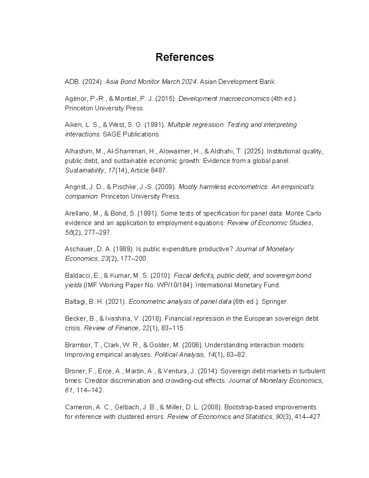 APA 7th References Unified Master List for Economic Studies - Studocu