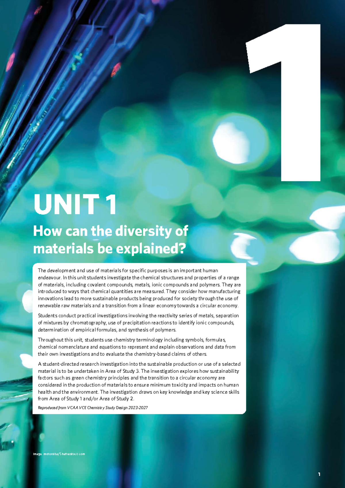 VCE Chem Units 12 - Ch 1: Chemistry of Materials & Sustainability - Studocu