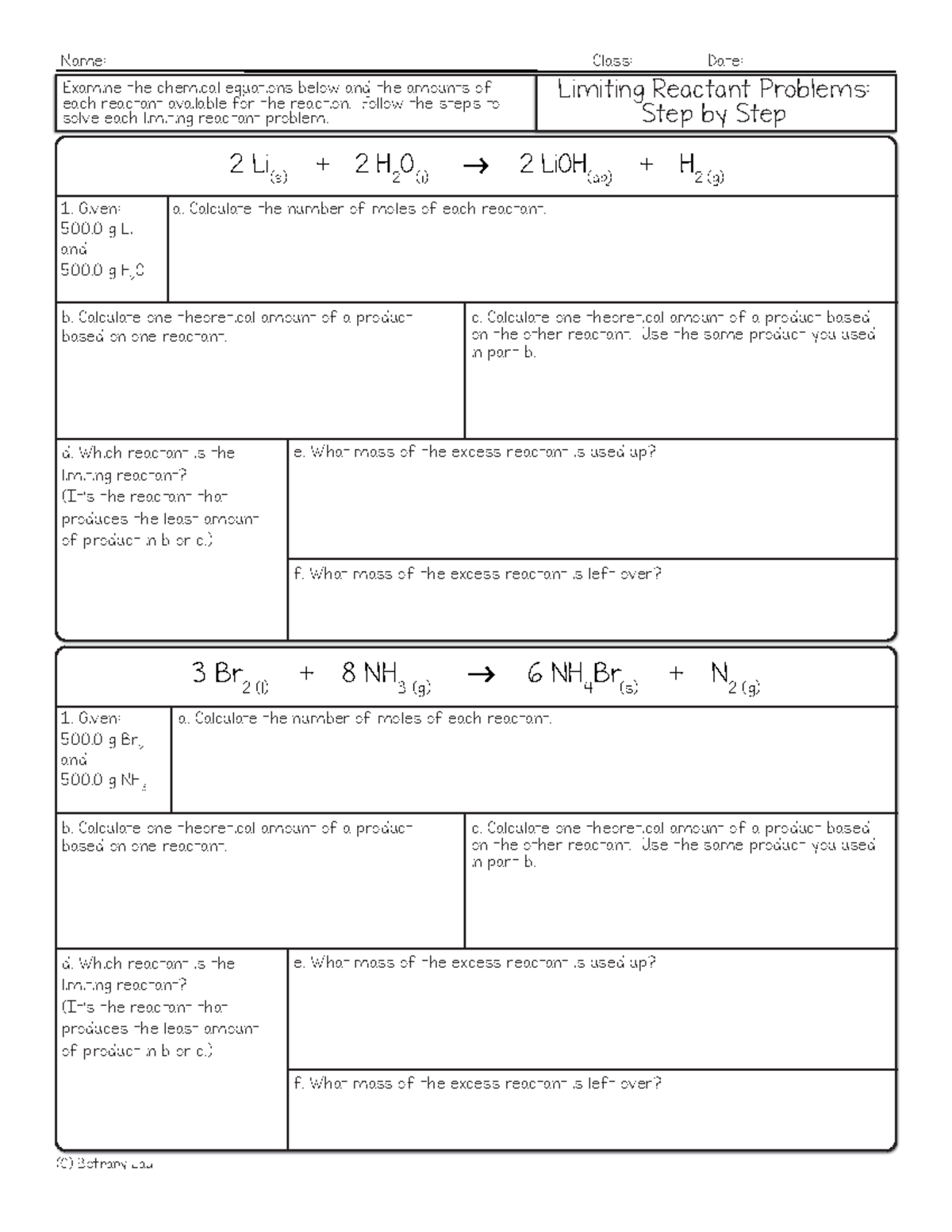 Limiting Reactant Problems Step-by-Step Chemistry Worksheet (HW-1) - Studeersnel