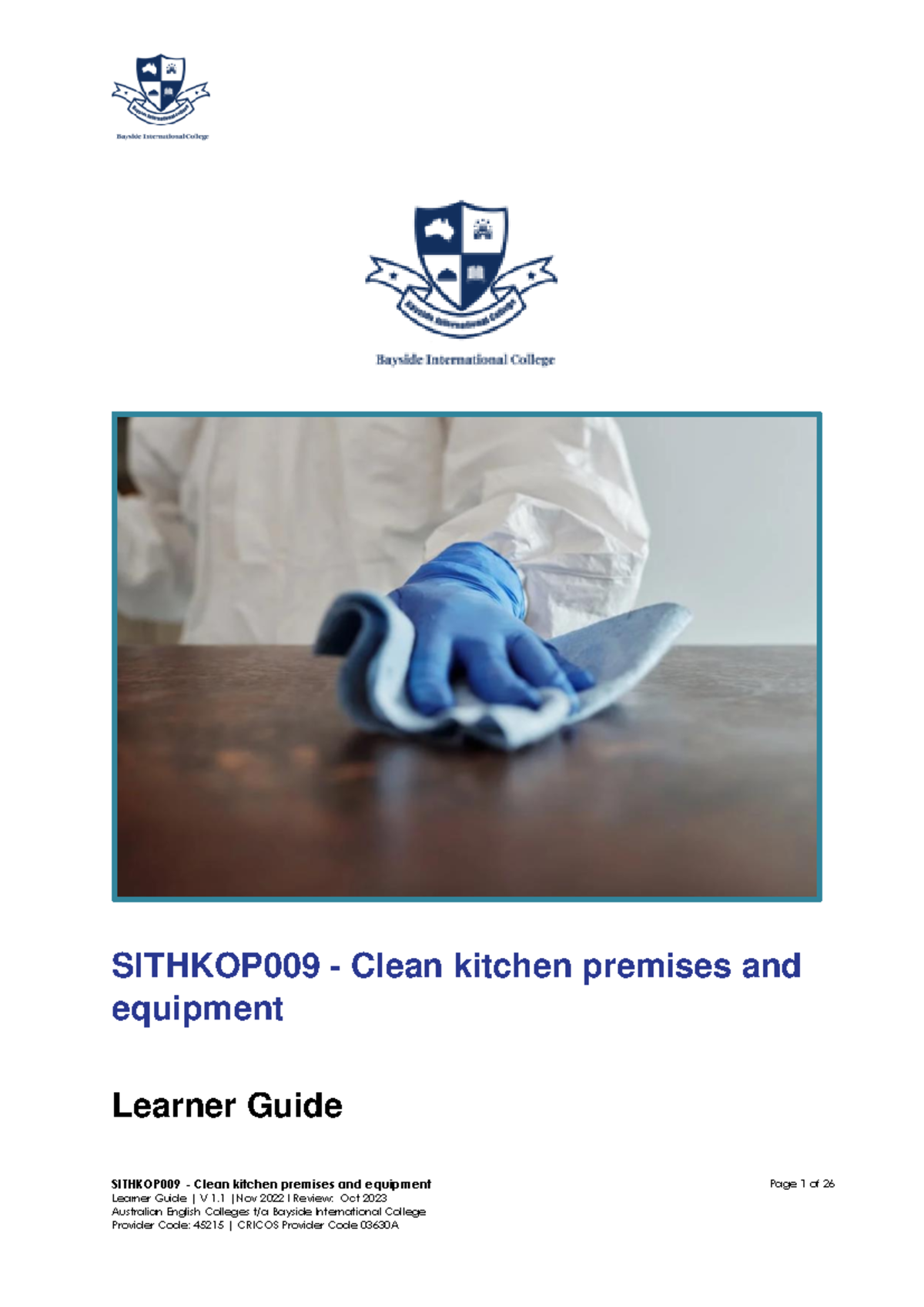 SITHKOP009 - Learner Guide for Cleaning Kitchen Equipment & Premises ...