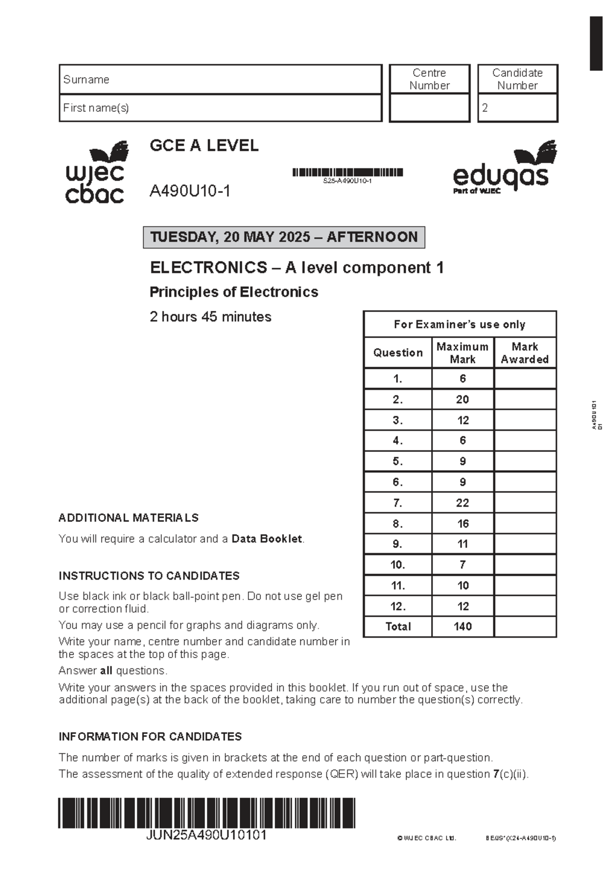 2025 GCE A Level Electronics C1 Exam Paper - Studocu