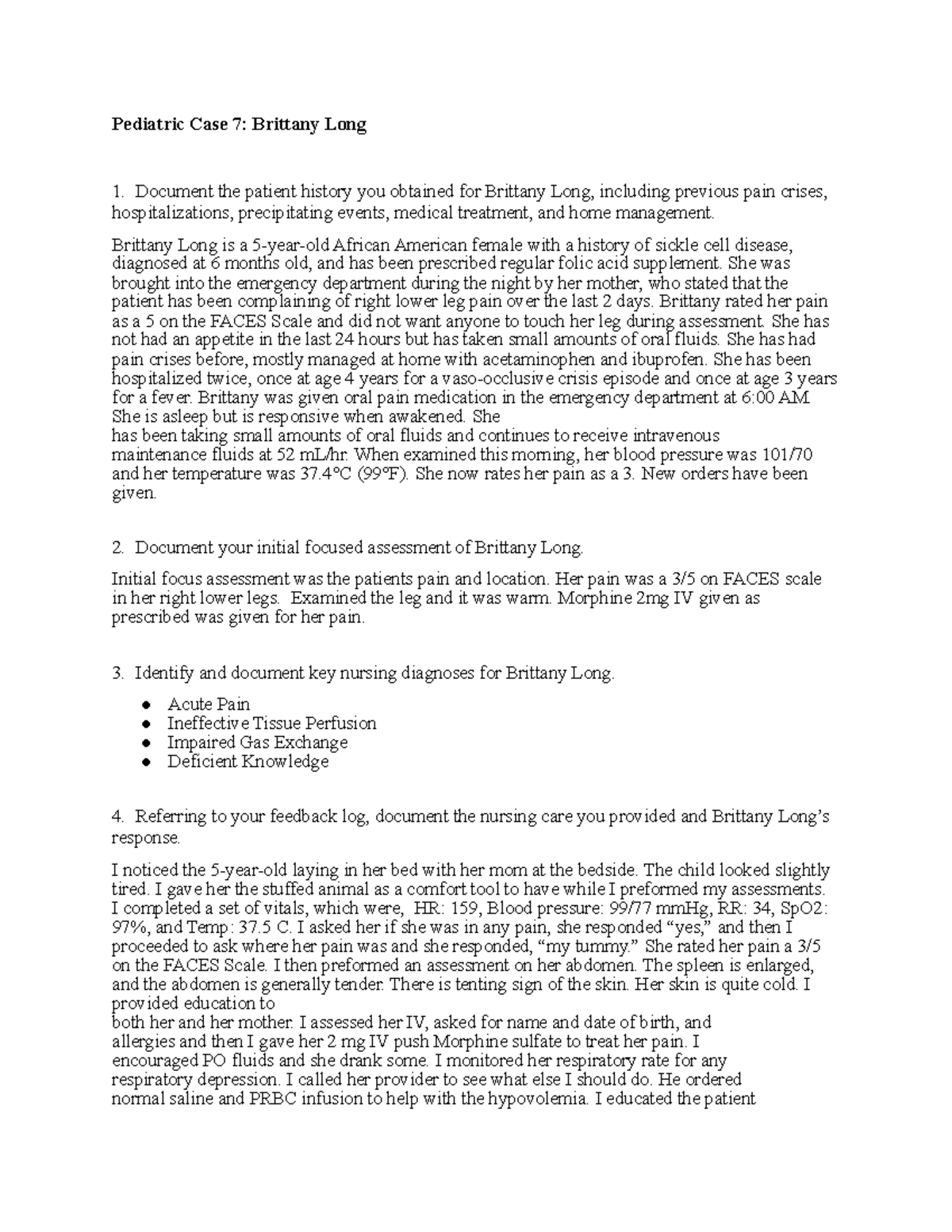 Pediatric Case Study: Brittany Long's Sickle Cell Management (VSIM ...