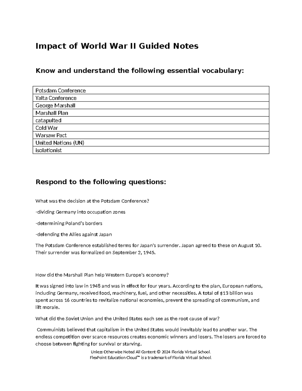 WWII Impact Guided Notes: Key Terms & Concepts for Study - Studocu