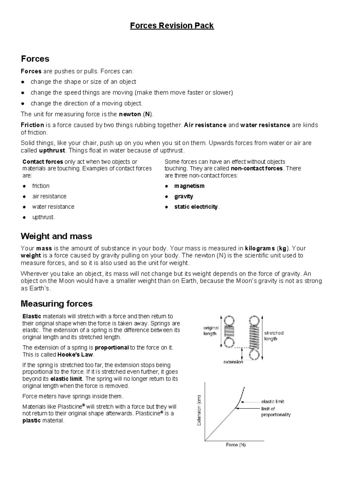 Forces Revision Pack: Understanding Forces and Their Effects - Studocu