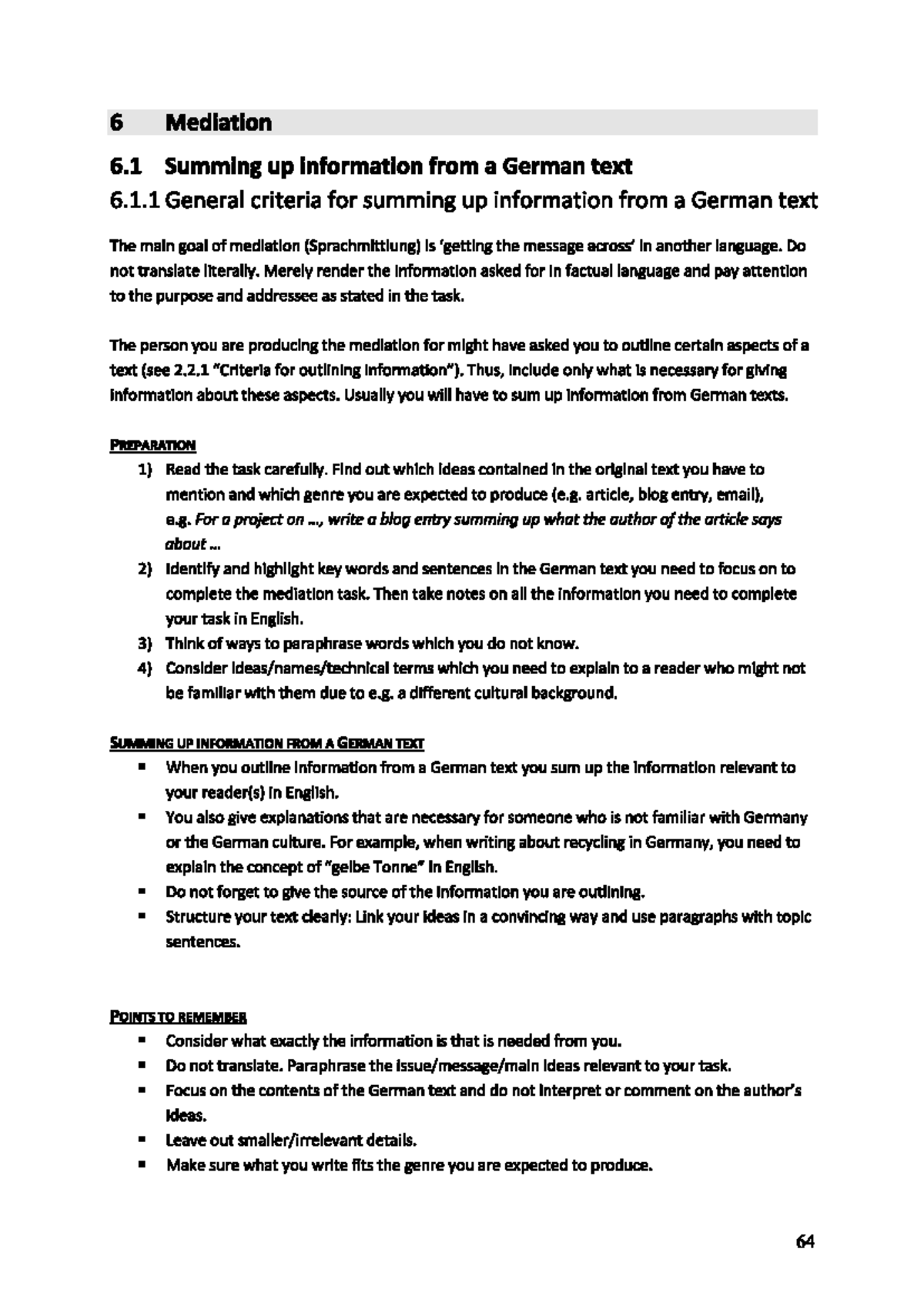 Englisch 12-13: Mediation Techniques for Summarizing German Texts - Studocu