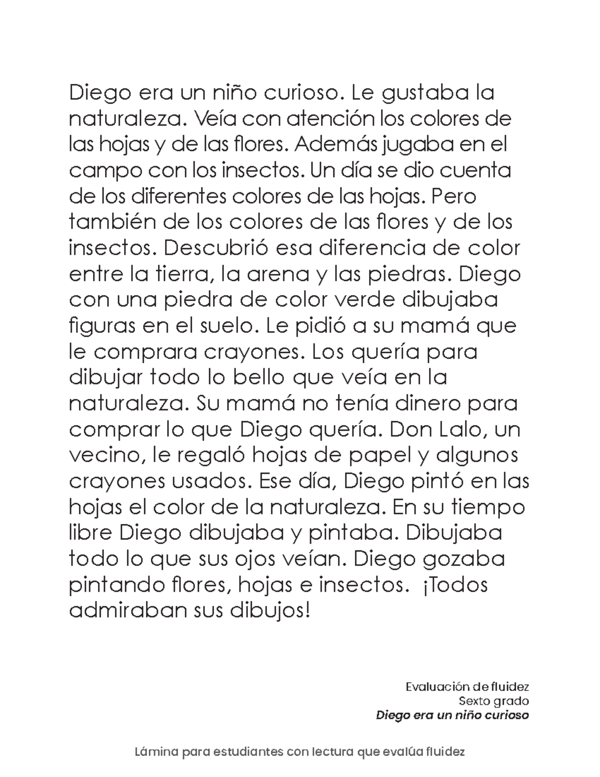 20 Lamina lectura para fluidez Sexto Grado - Diego era un niño curioso ...