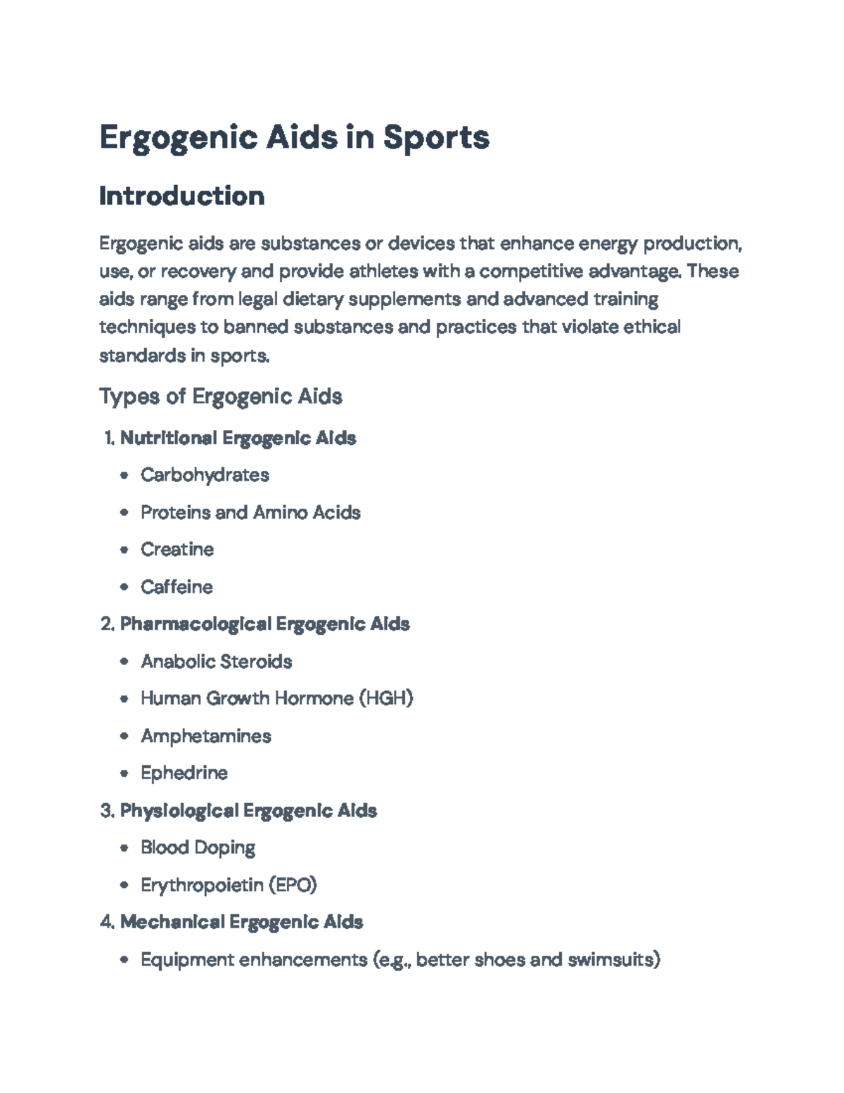 Ergogenic Aids in Sports: Types, Benefits, Risks, and Ethics ...