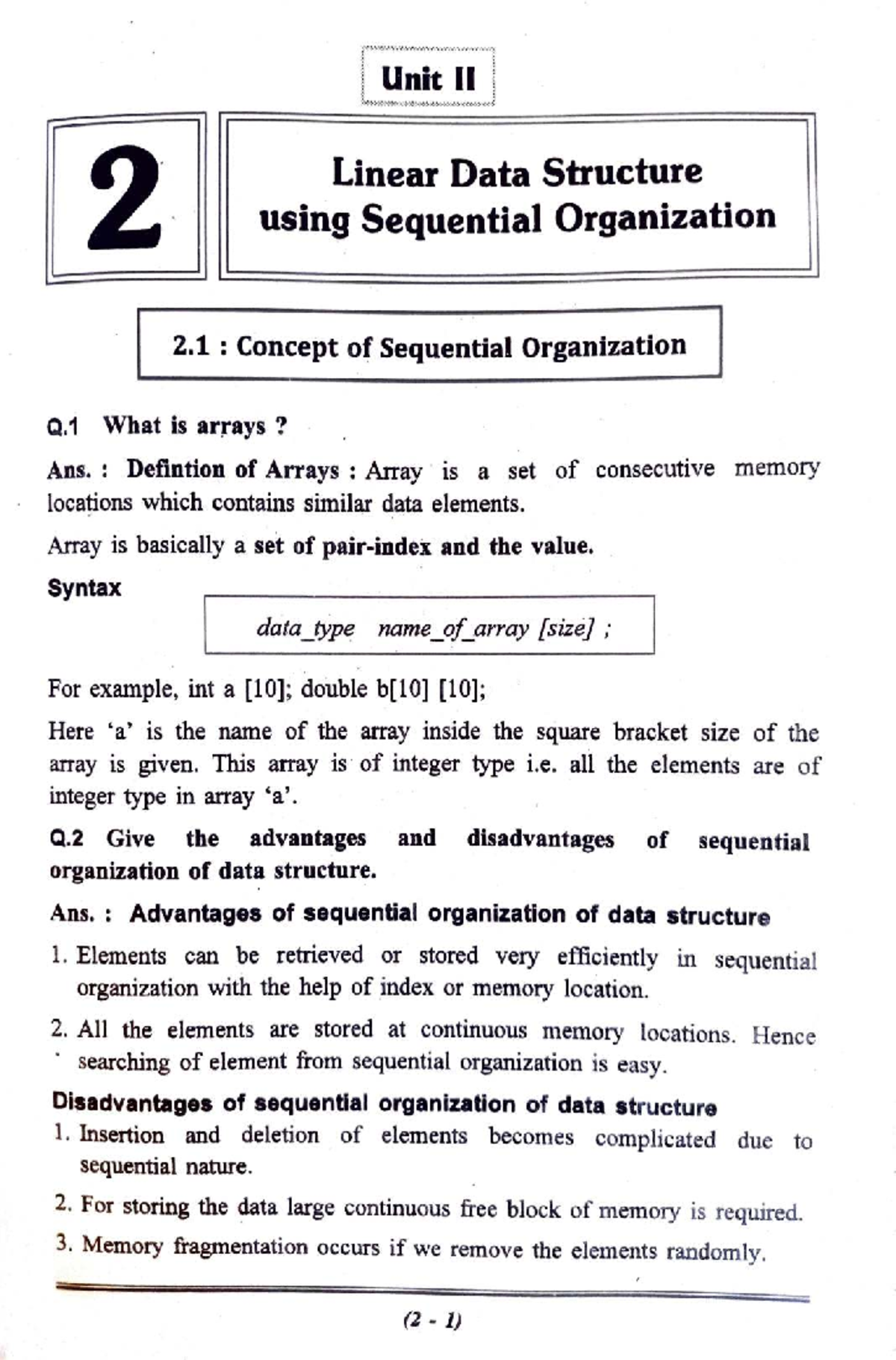 FDS 2: Linear Data Structures & Sequential Organization Notes - Studocu