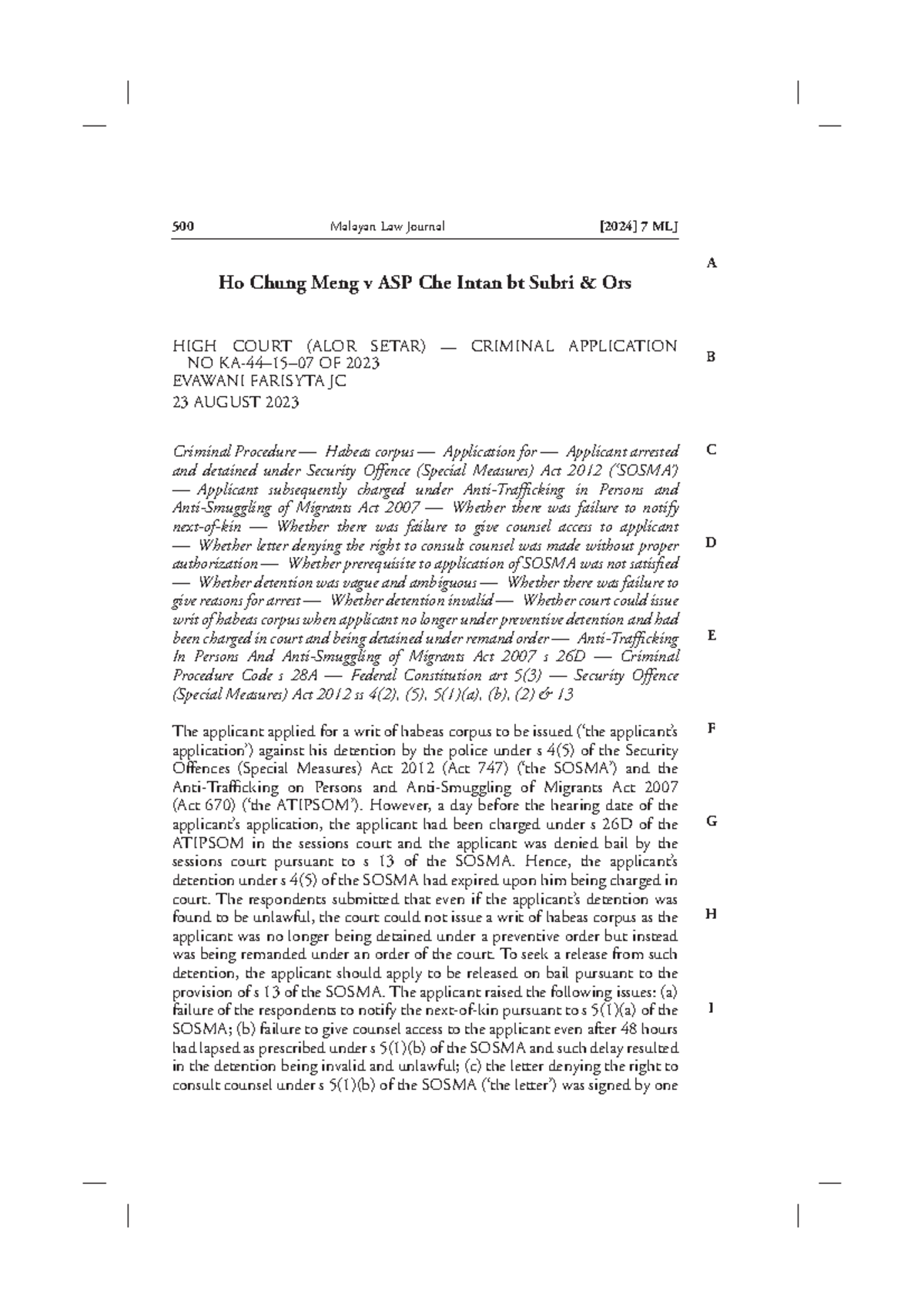 Ho Chung Meng v ASP Che Intan bt Subri & Ors: Habeas Corpus Ruling Case ...