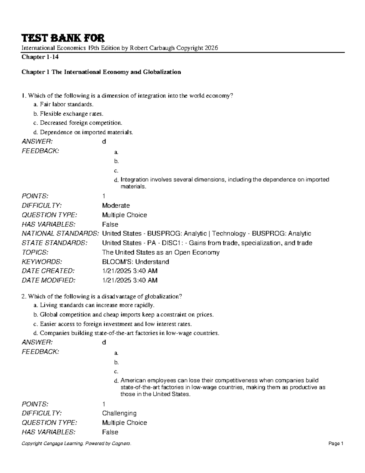 Test Bank for International Economics 19th Ed: Chapter 1 Insights - Studocu