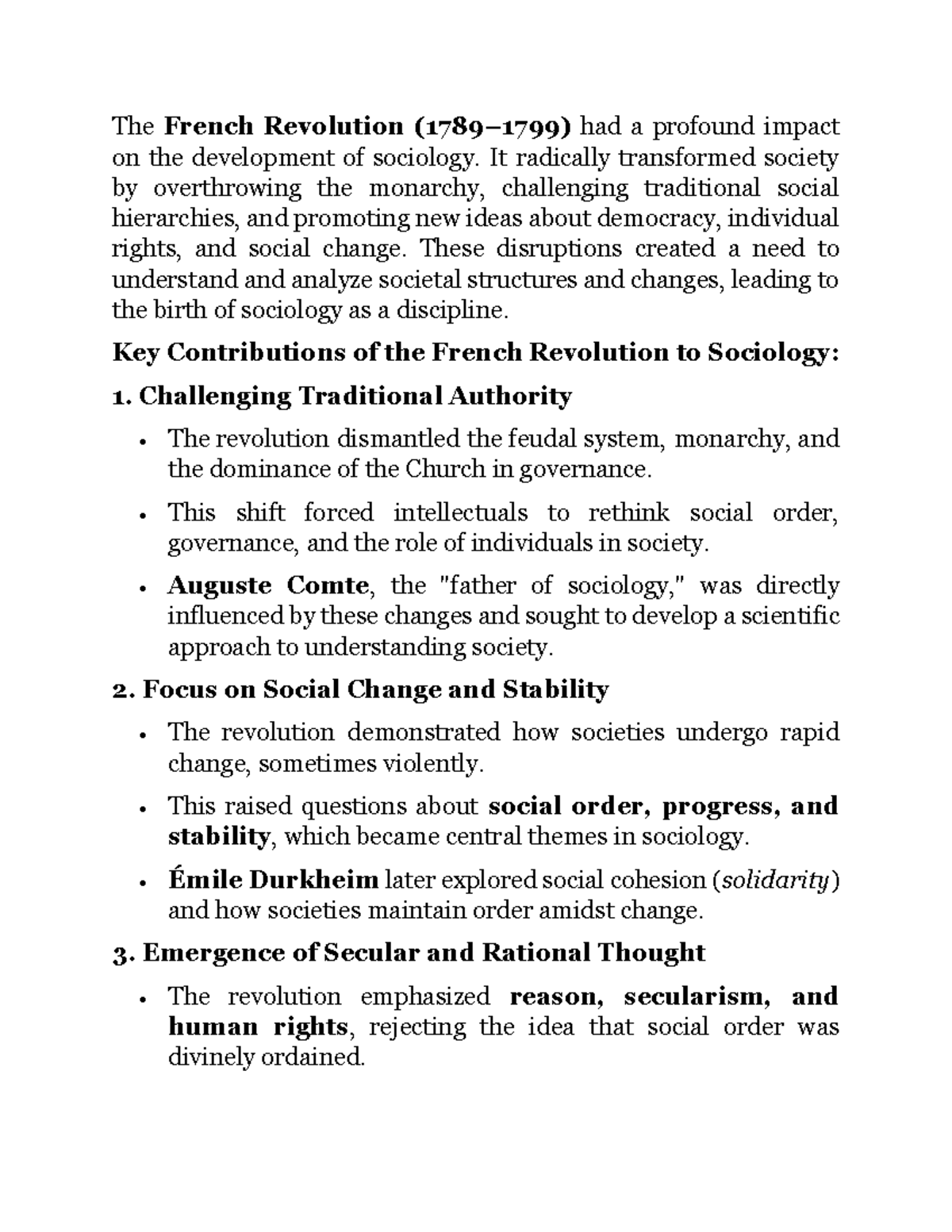 The Impact of the French Revolution on Sociology: Key Transformations ...