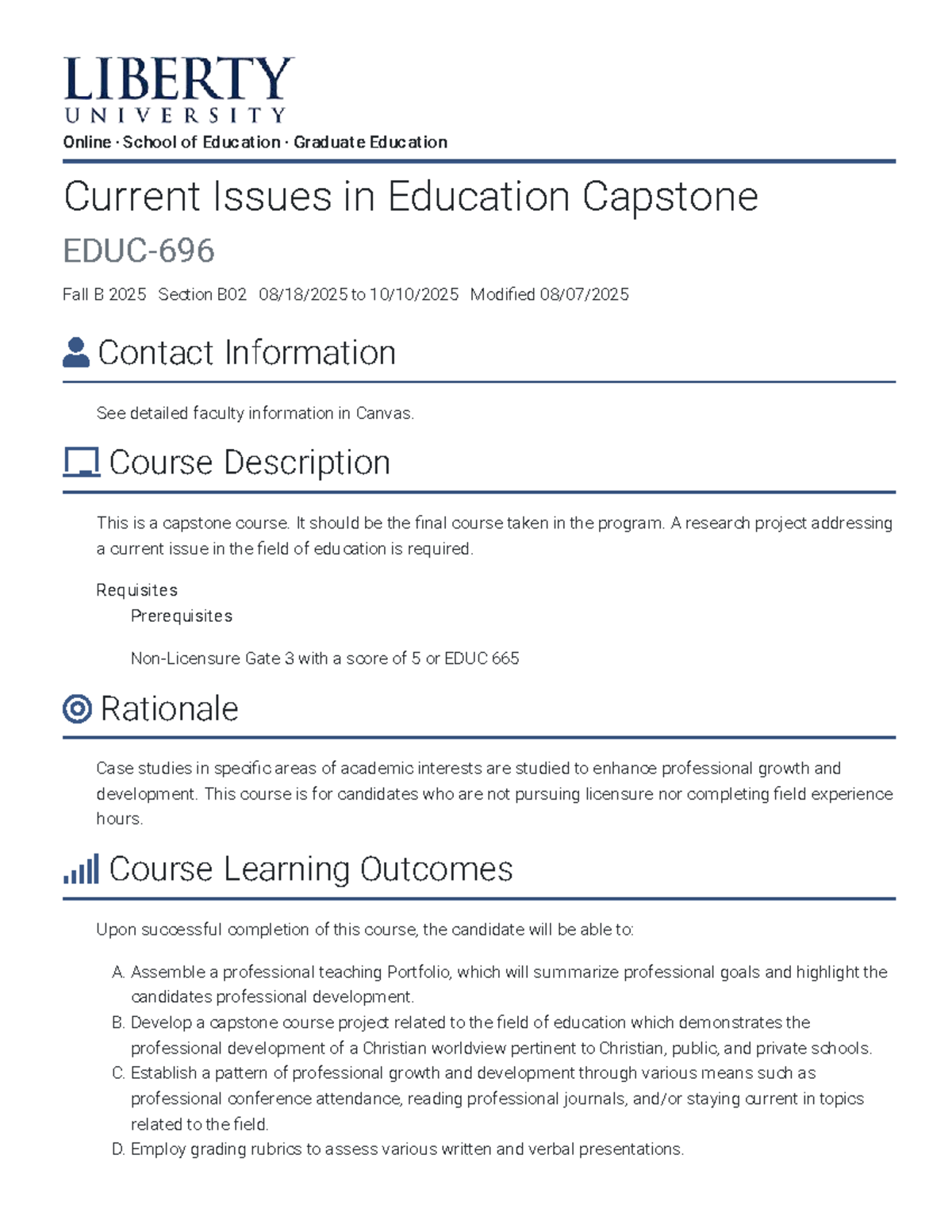 Current Issues in Education Capstone EDUC 696 Fall B 2025 - Studocu