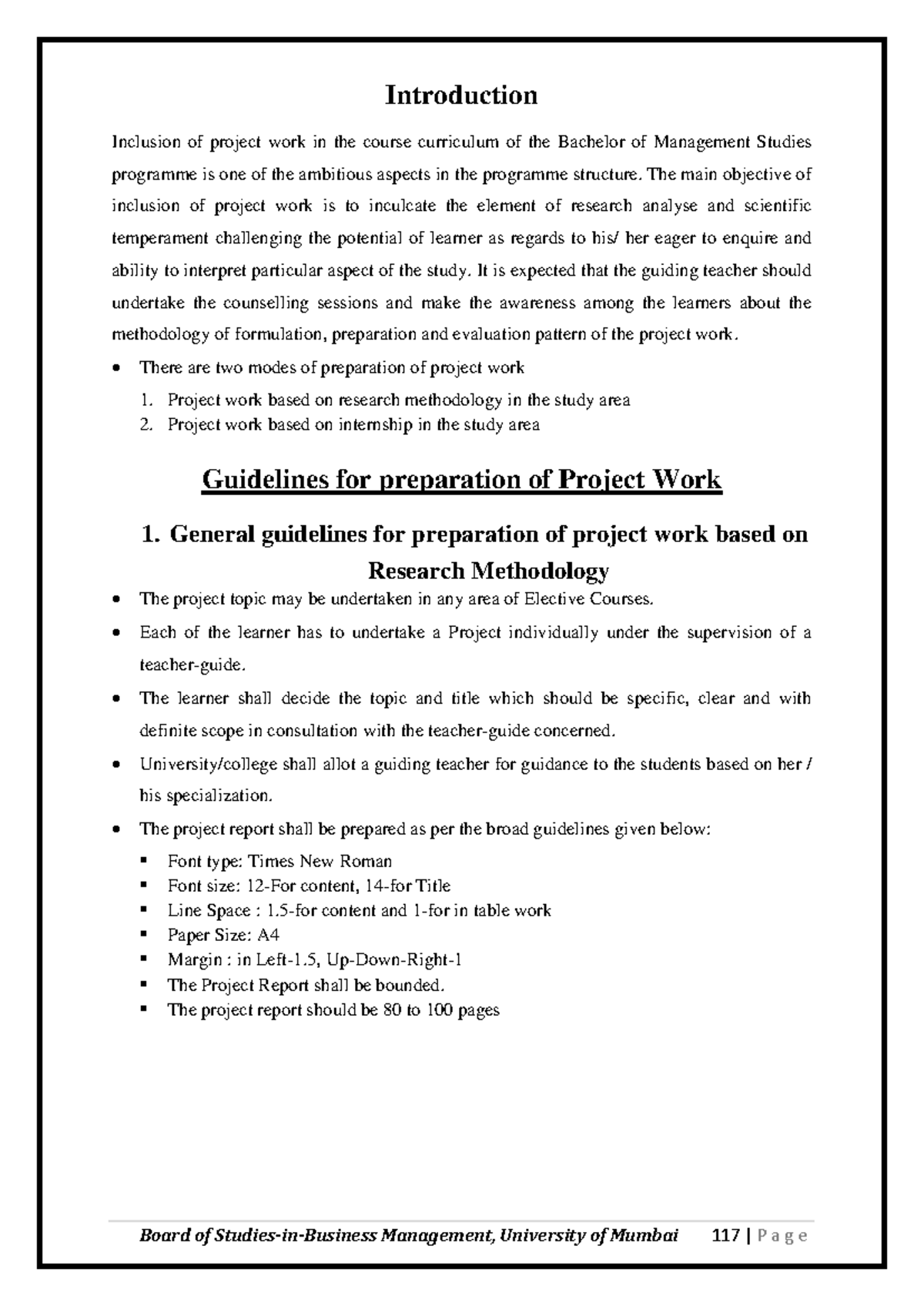 BMS Project Work Guidelines: Research & Internship (BMS 101) - Studocu
