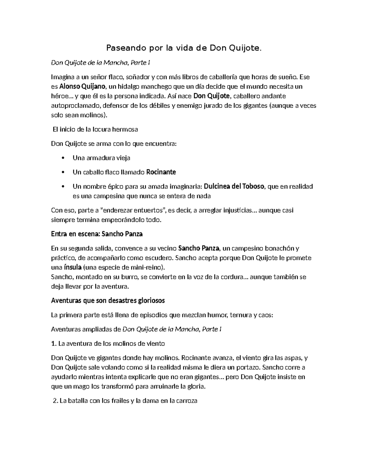 Paseando por la vida de Don Quijote: Parte I Resumen y Análisis - Studocu