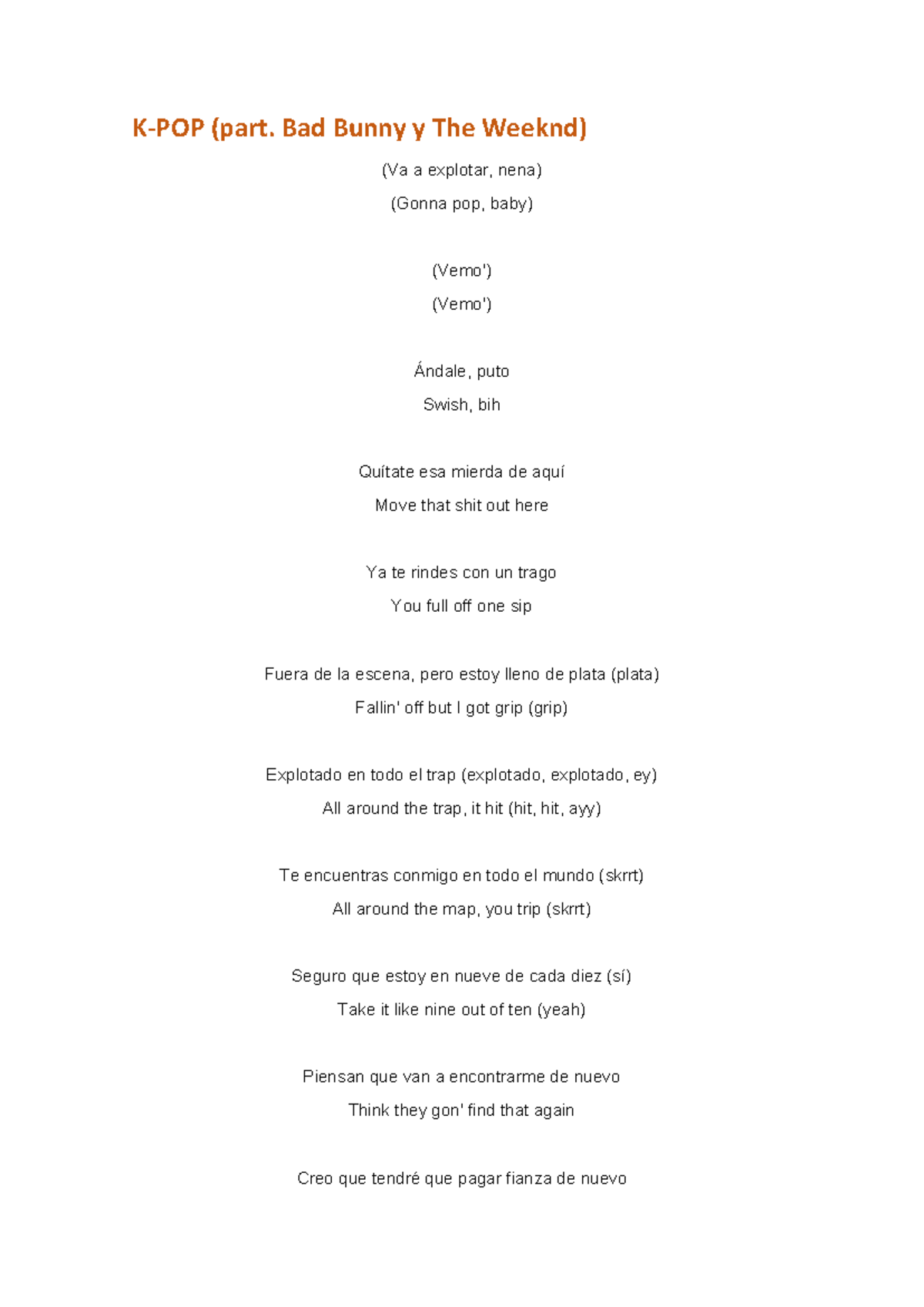KPOP 101: Bad Bunny y The Weeknd - Análisis de "Gonna Pop" - Studocu