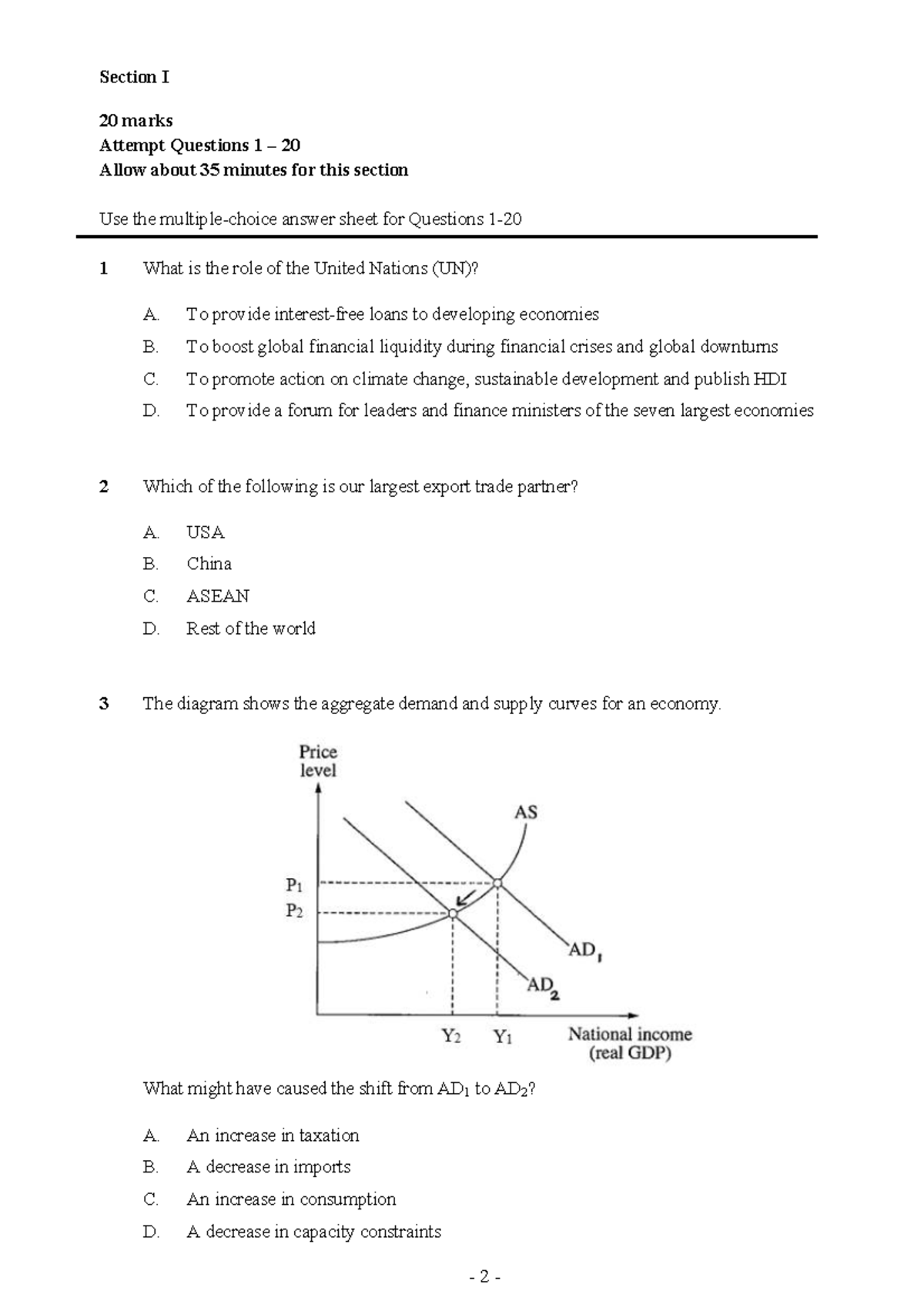 2024 HSC Economics Topic Test: Section I & II Overview - Studocu