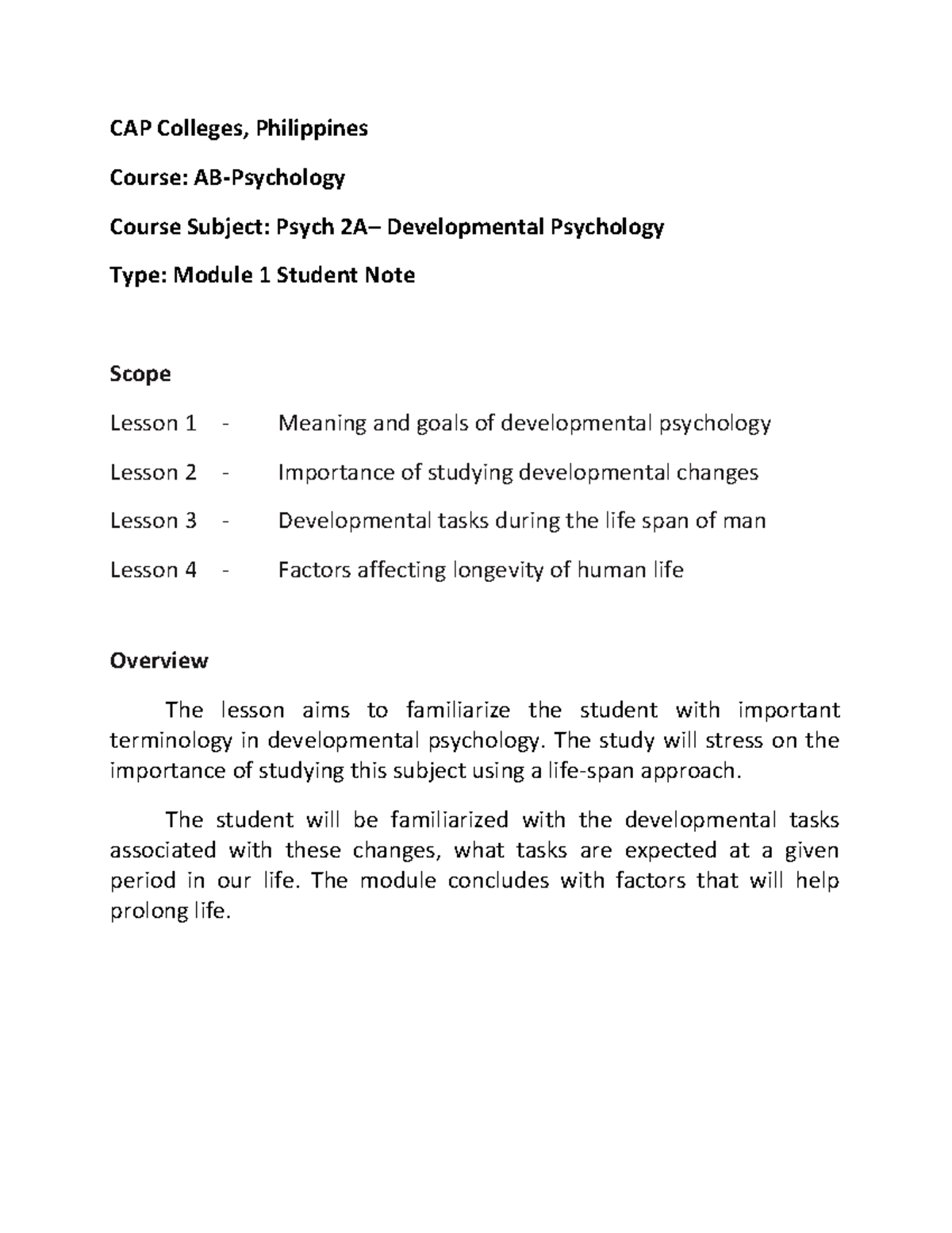 Psychology 2A Module 1 - Intro to Developmental Psychology Notes - Studocu