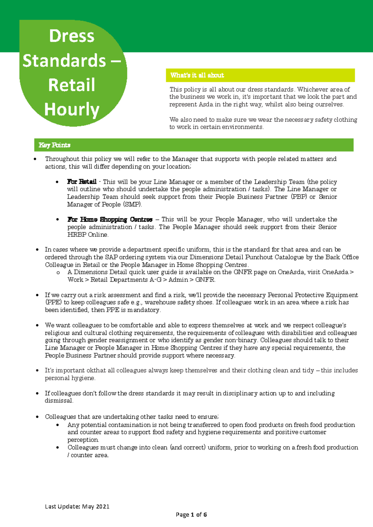 Retail Dress Standards Policy Update – May 2021 - Studocu