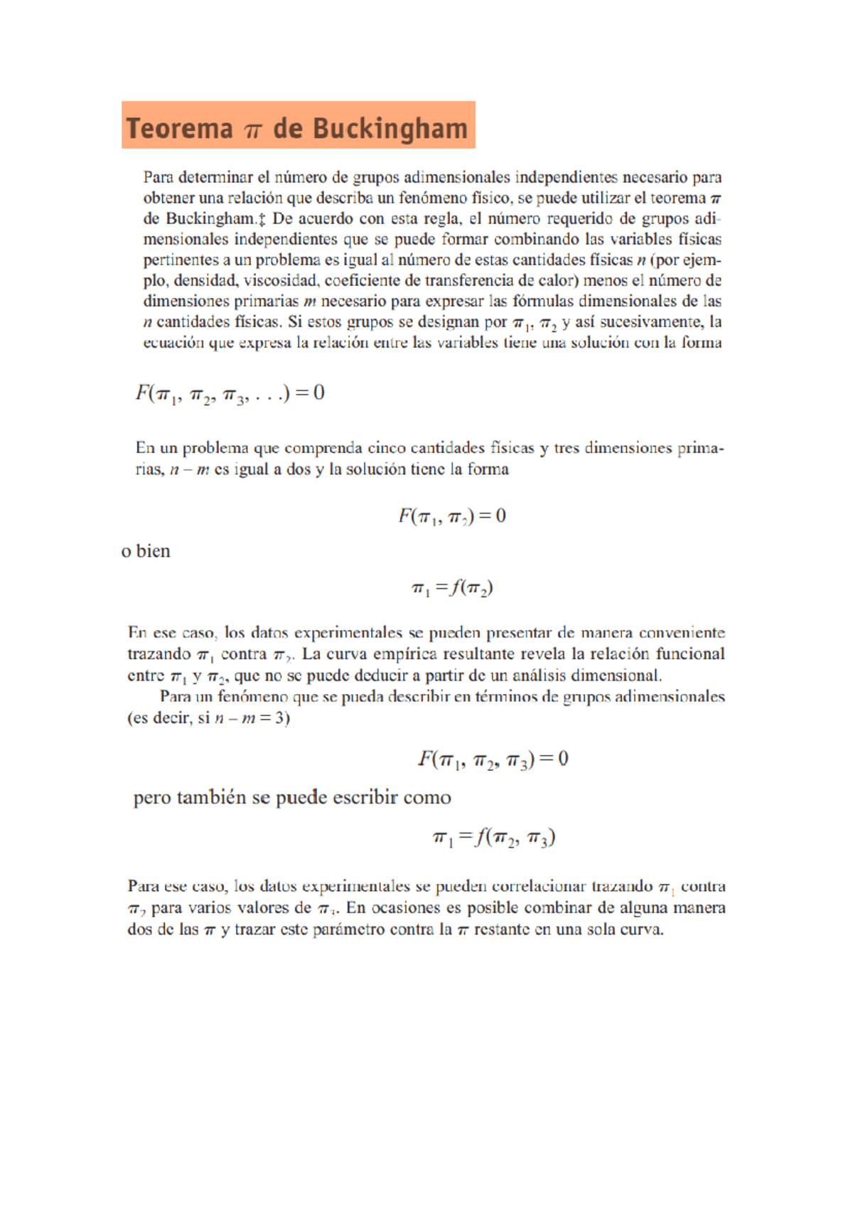 Análisis dimensional - resumen - Teorema II de Buckingham Para ...