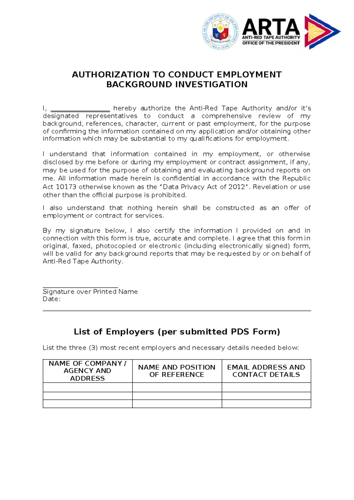 Authorization TO Conduct Employment Background Investigation ...