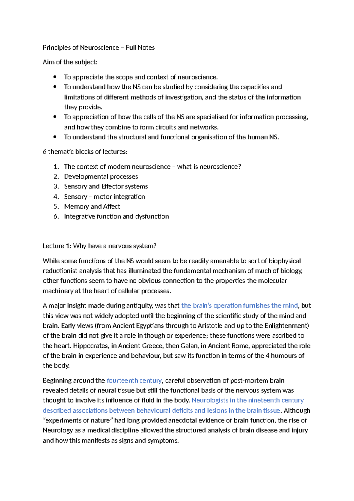Principles of Neuroscience (NSC 101) - Comprehensive Lecture Notes ...