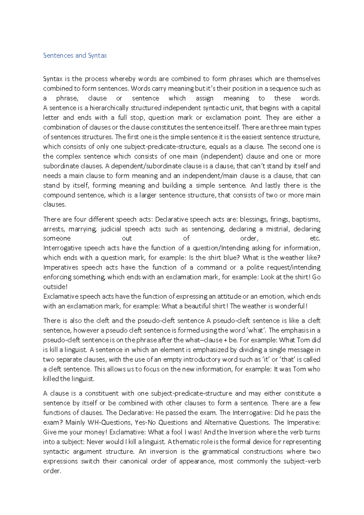Textbook Chapter 4 Sentences and Syntax - Sentences and Syntax Syntax ...