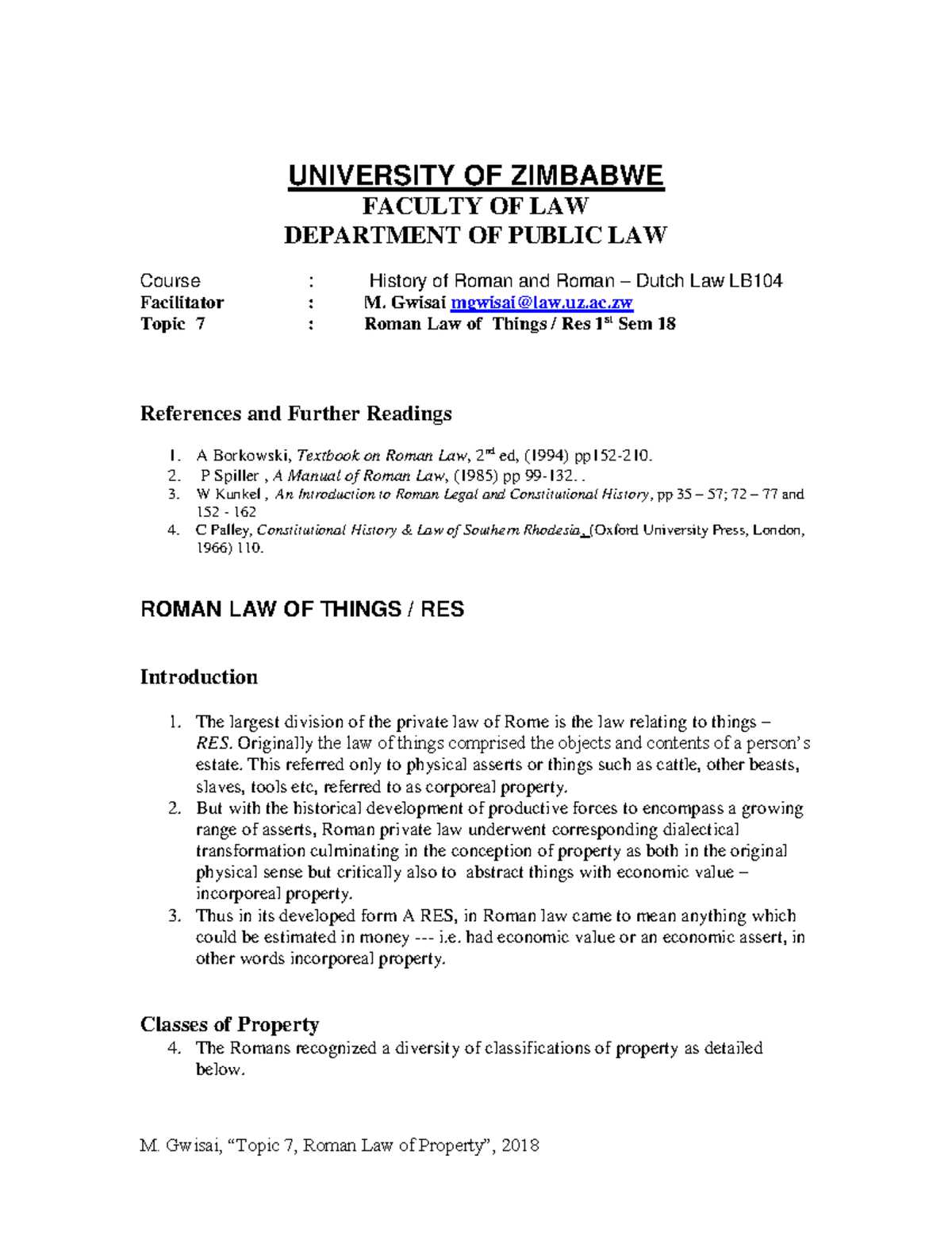 Roman Law of Things: Understanding Property Classifications (LB104 ...
